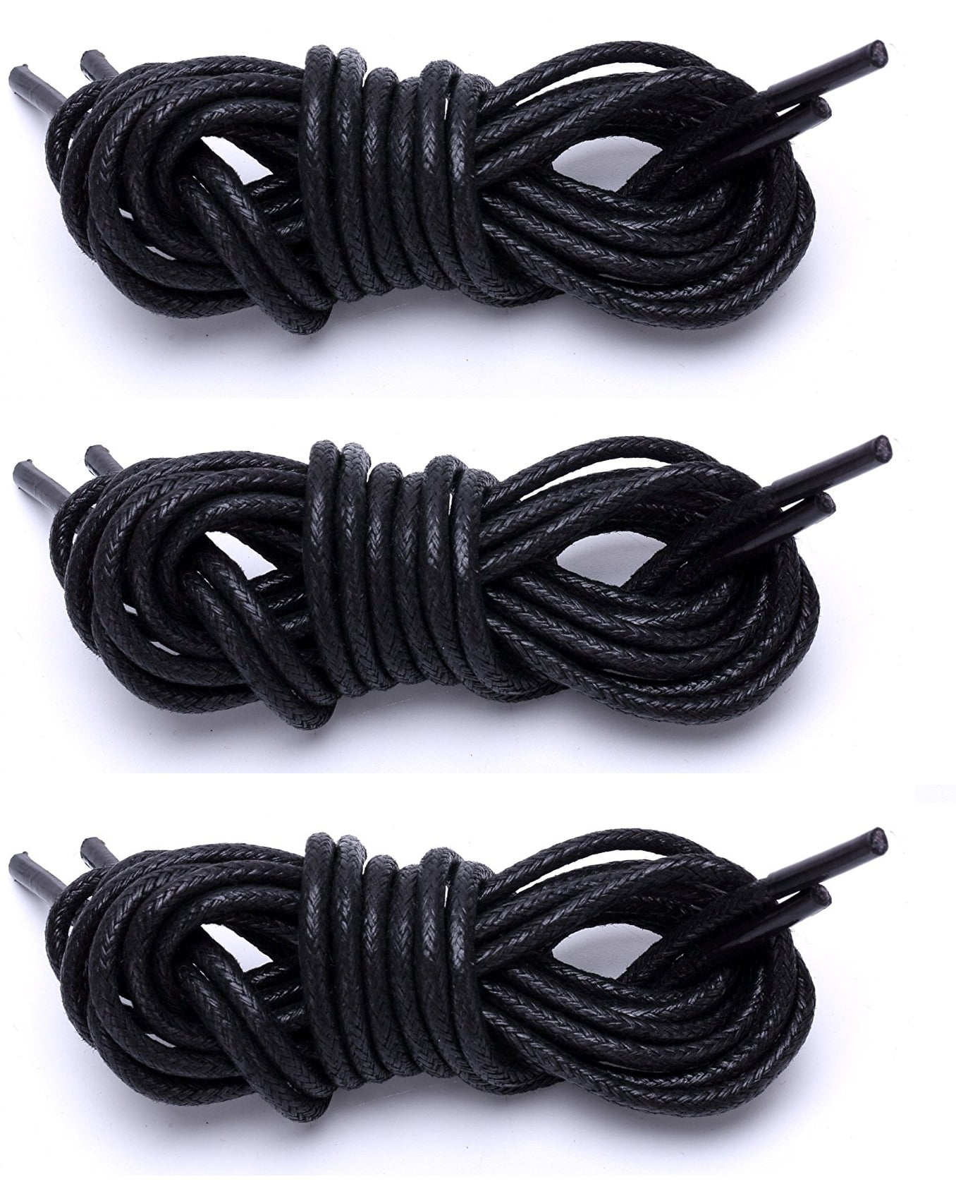 3 Pair 6pcs Black Shoe Laces Round Cotton Waxed Thin Dress Boots 27 ...