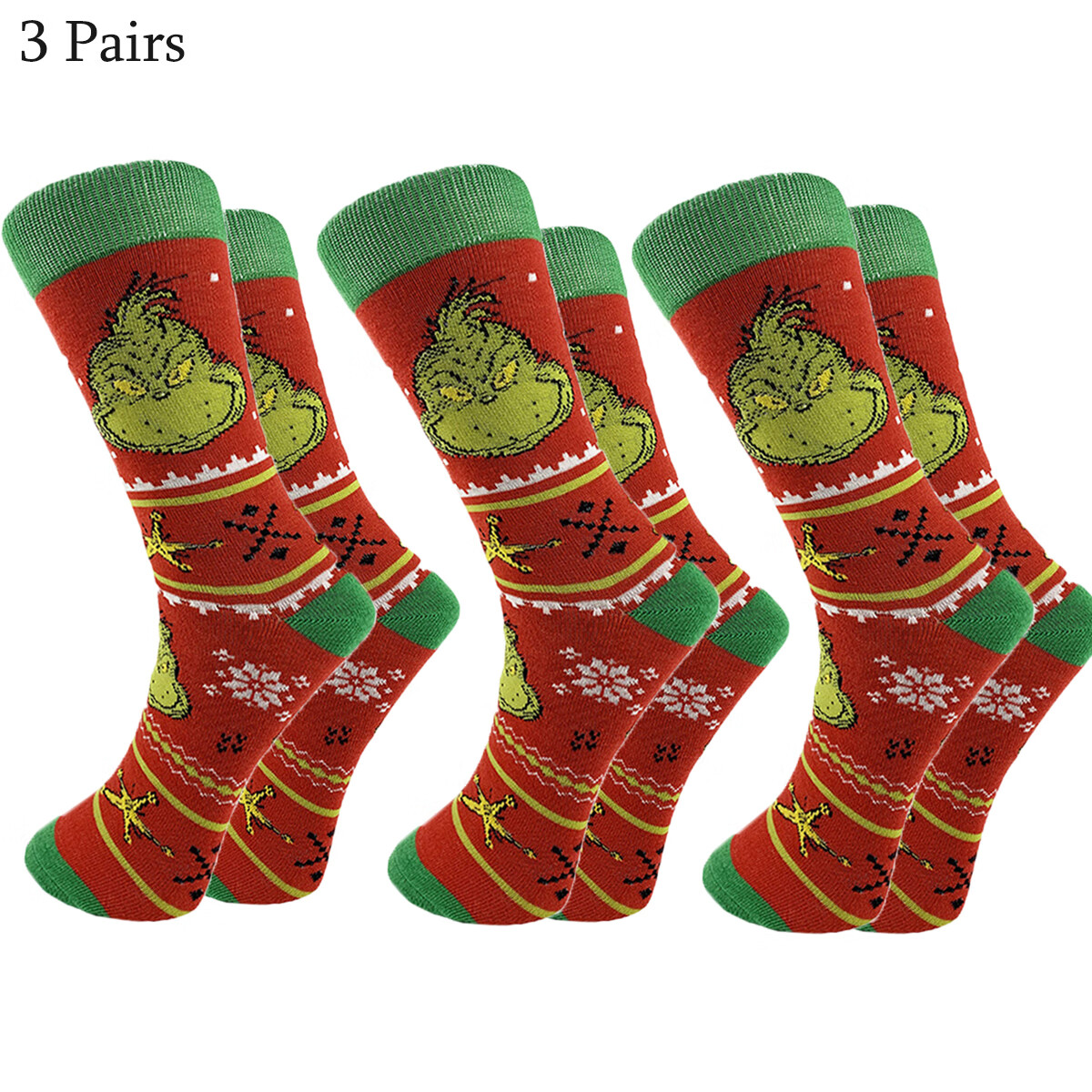 3 Pair Adult Cartoon Christmas Slipper Socks Grinch Thick Warm Sleeping ...