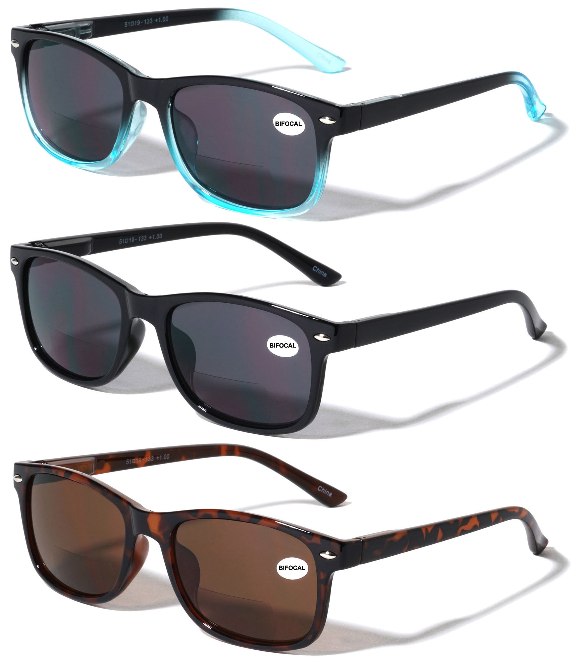 3 Pair Bifocal Sunglasses Readers For Men Women - Outdoor Bi-focal ...