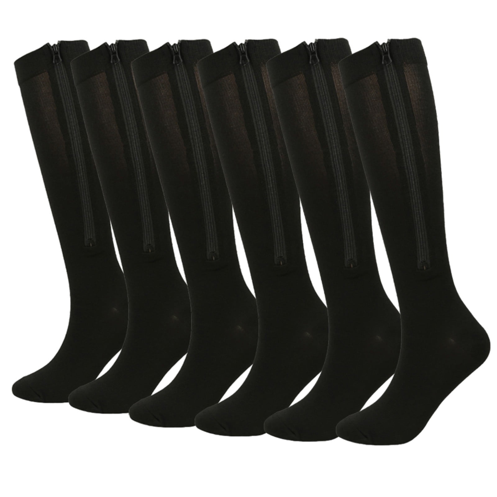 3 Pair Compression Socks with Zipper for Women Thigh High Compression ...