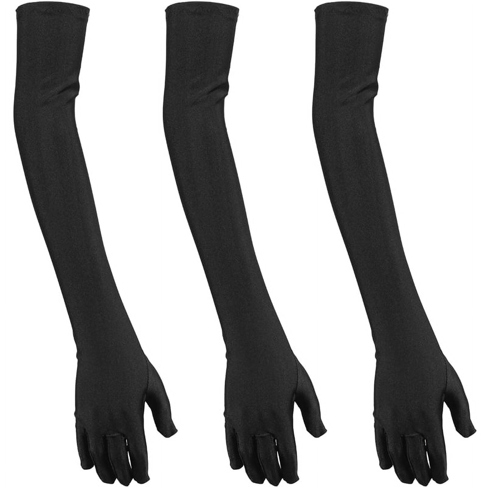 3 Pair Lady Satin Gloves Formal Festival Long Black - Walmart.com