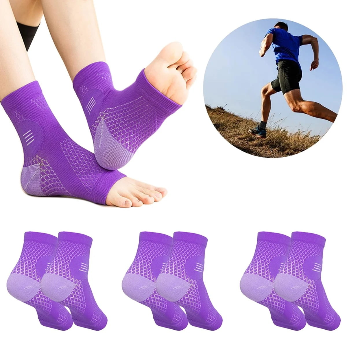 3 Pair Neuropathy Socks Peripheral Neuritis Compression Toeless Foot ...