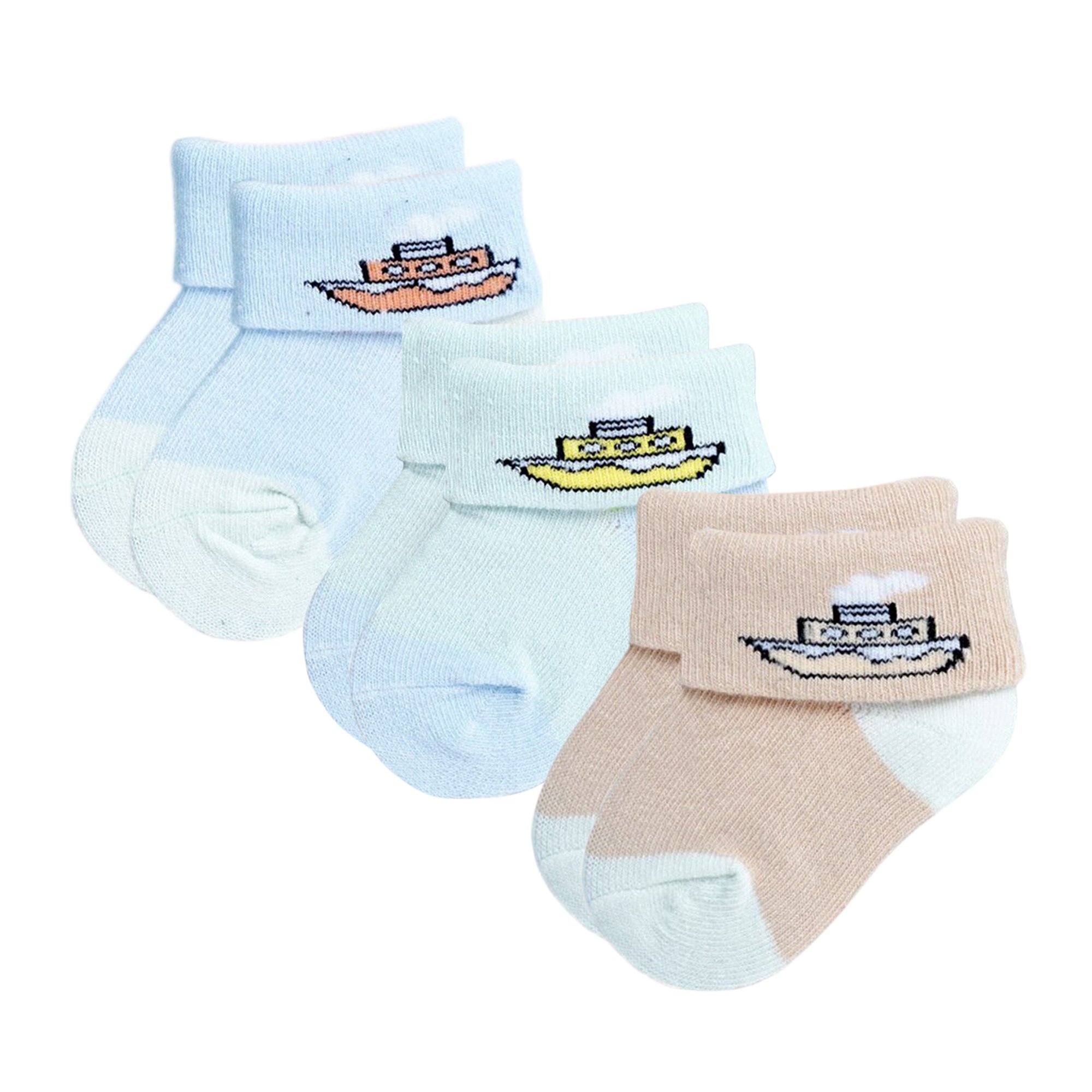 3 Pair Pack Babies' Boat Ship Fancy Two Tone Solid Color Comfy Socks ...