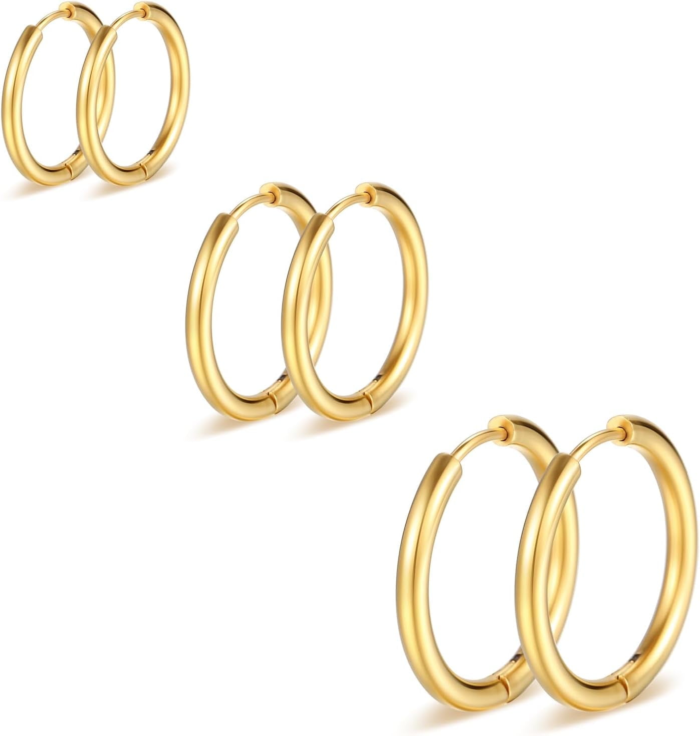 3 Pair Small Gold Hoop Earrings for Women | 14K Real Gold Plated Small ...