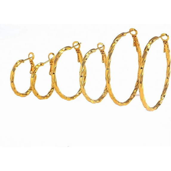 3 Pair Stainless Steel Chunky Hoop Earrings For Women, Gold Plated ...