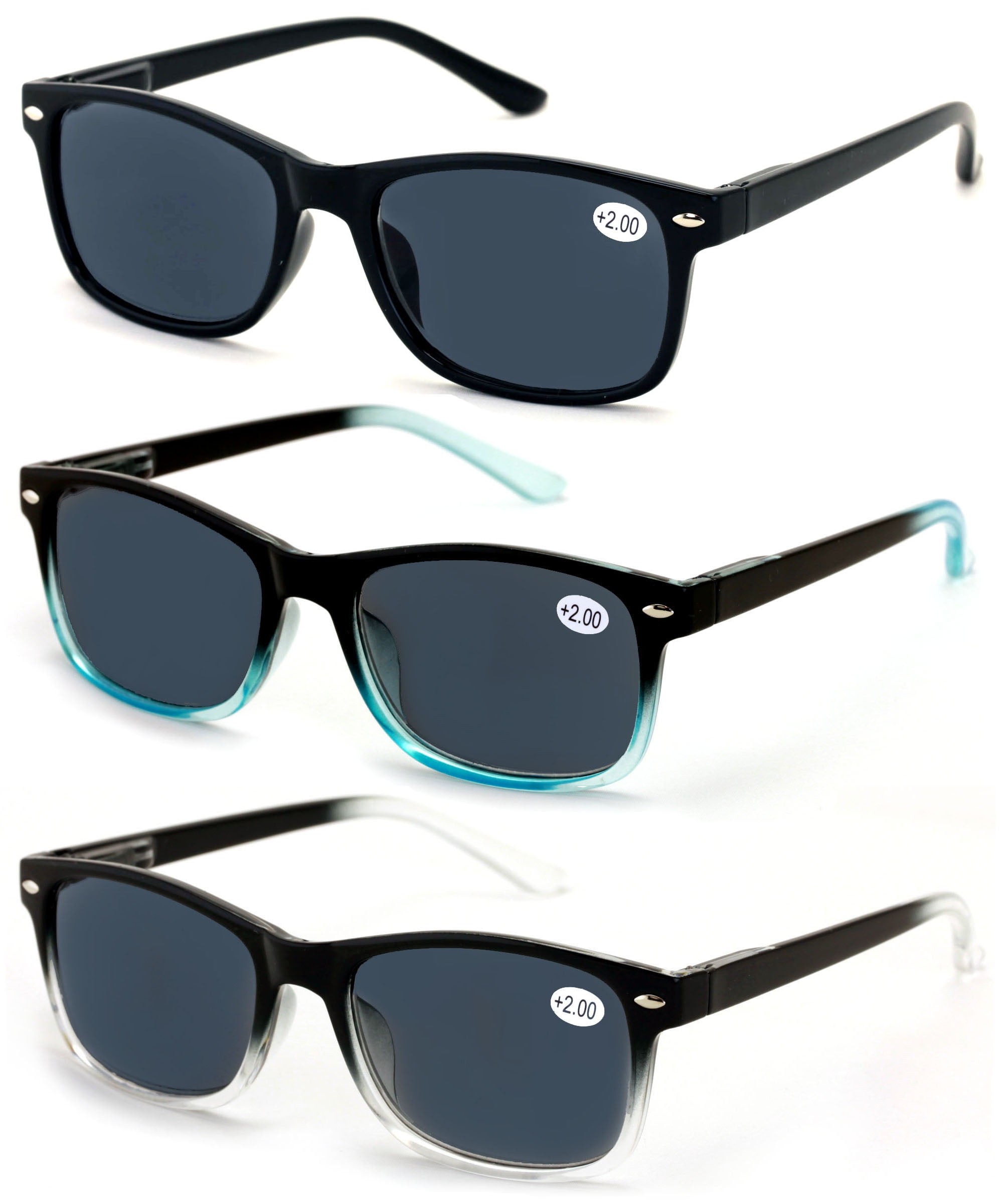 3 Pair Sunglasses Readers For Men Women - Outdoor Tinted Reading ...