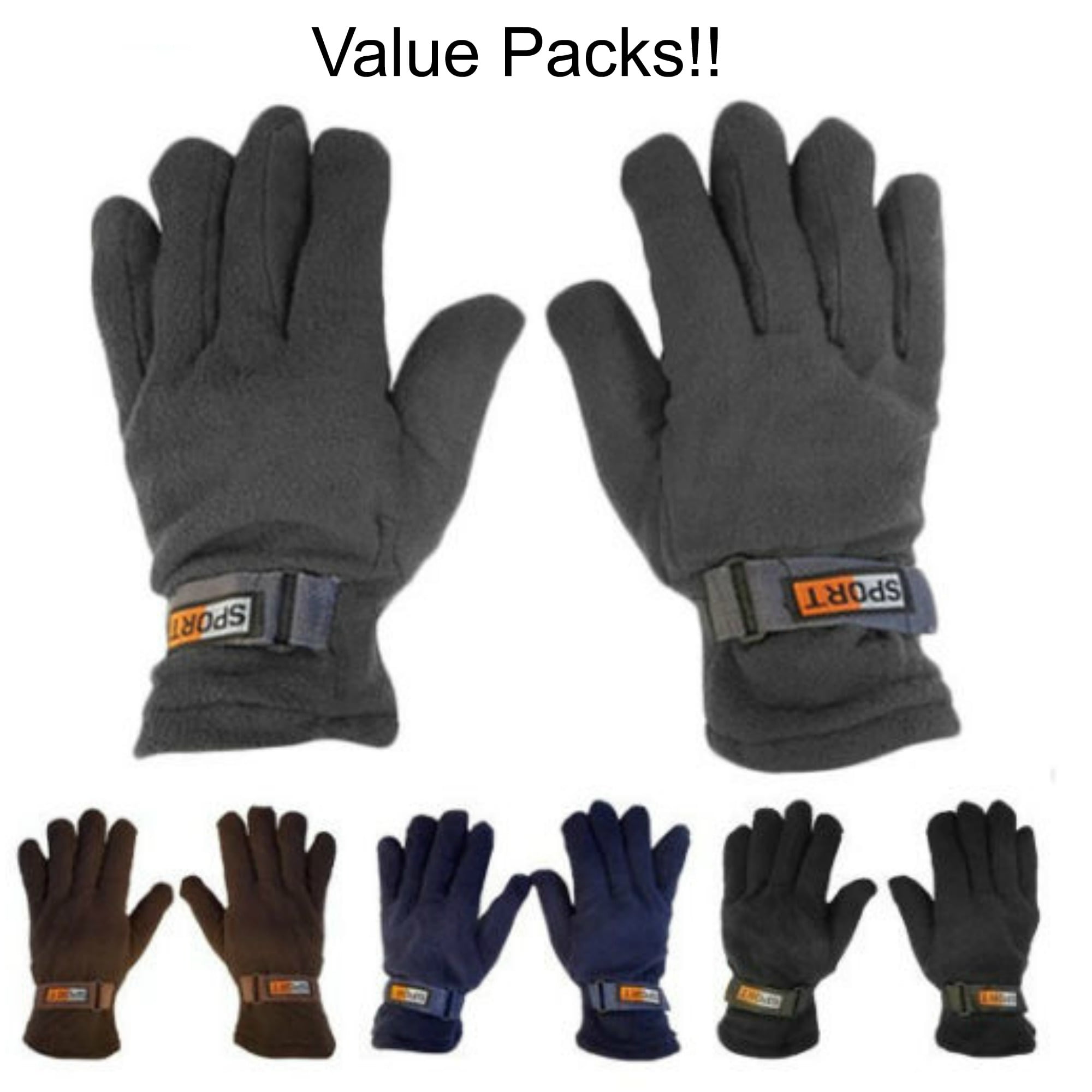 Subzeros 3 Pair Value Pack Mens Thermal Fleece Lined Adjustable Winter ...