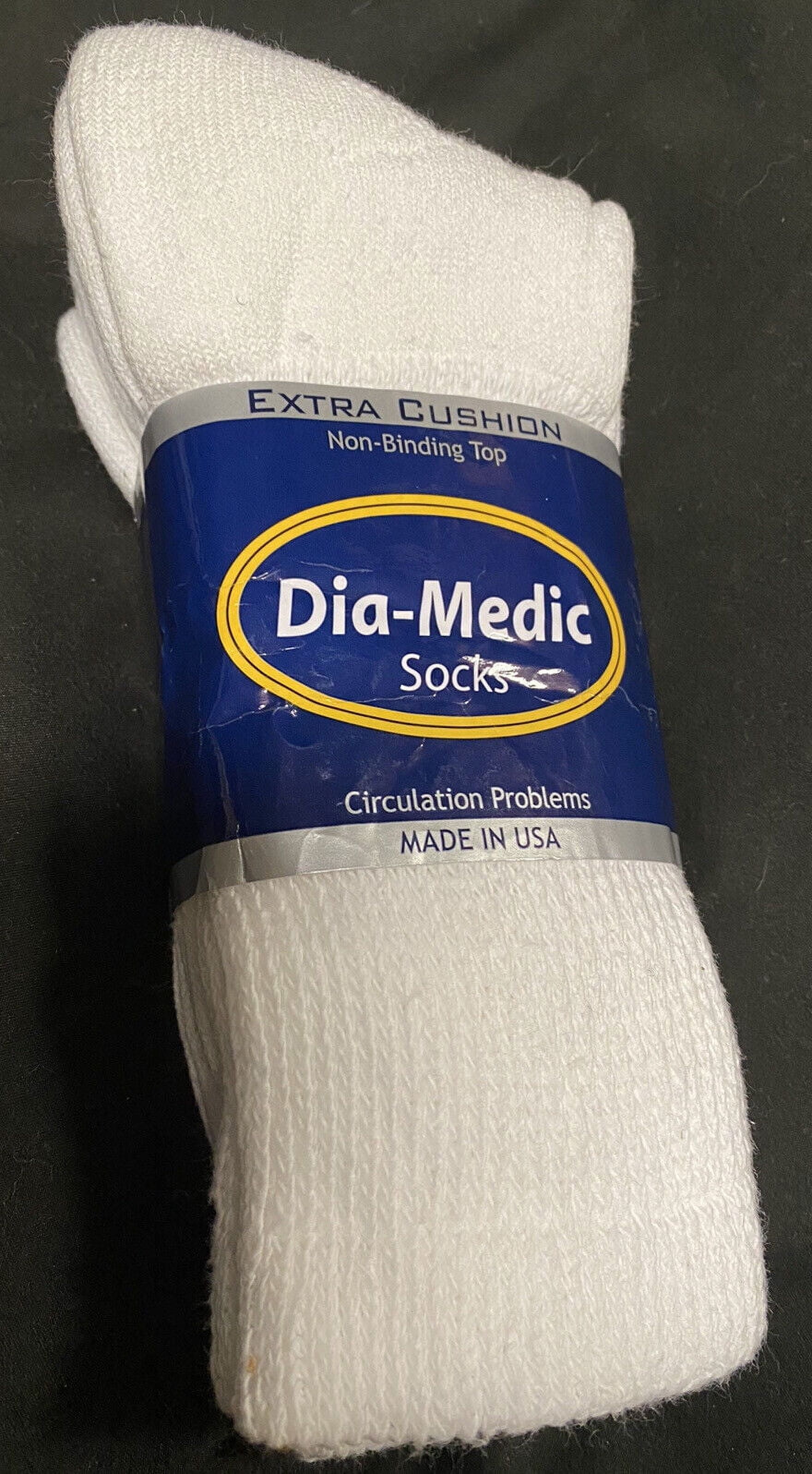 3 Pair White Dia-Medic Crew Diabetic Socks Size 9-11 Non Binding Smooth ...