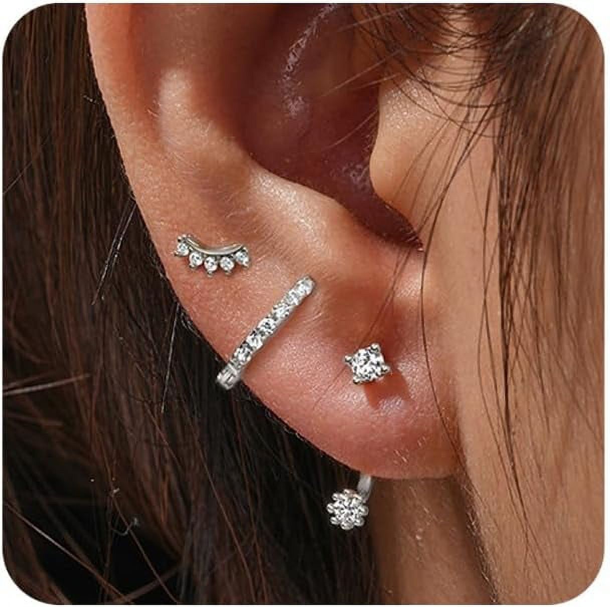 3 Pairs 14K Gold Plated Stud Earrings Set for Multiple Piercing ...
