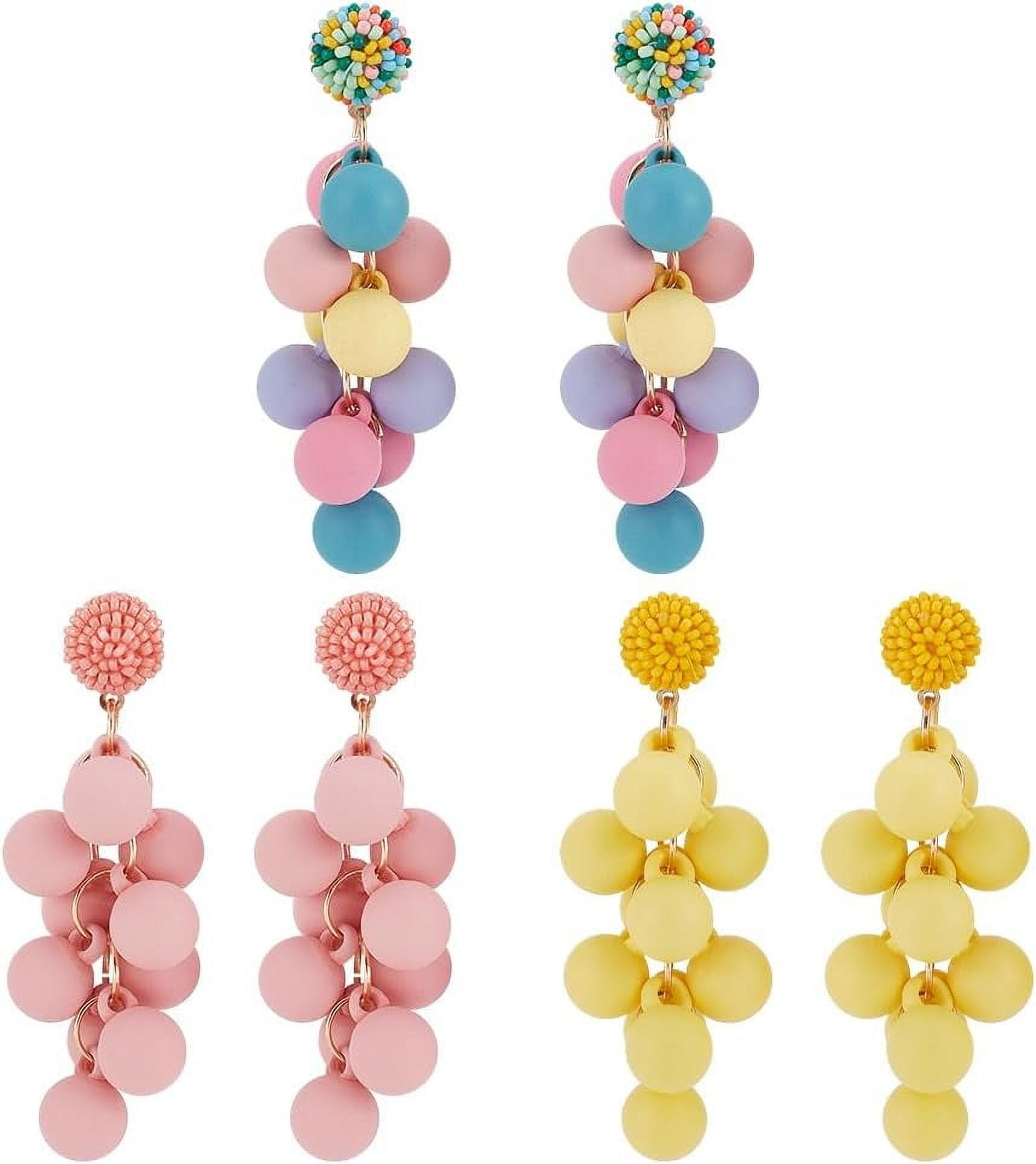 3 Pairs 3 Colors Color Acrylic Cluster Dangle Stud Earrings Alloy Long ...
