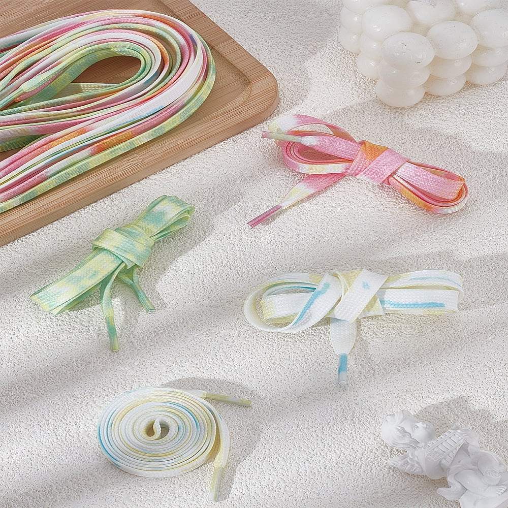 3 Pairs 3 Colors Flat Smooth Polyester Shoelaces Tie-Dye Shoe Laces ...