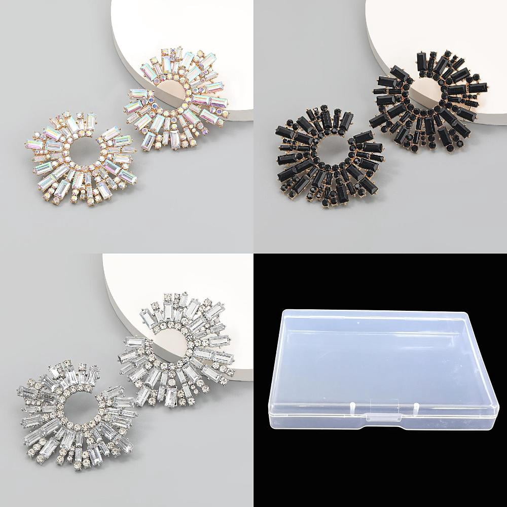 3 Pairs 3 Colors Shiny Rhinestone Sun Stud Earrings Alloy Jewelry for ...