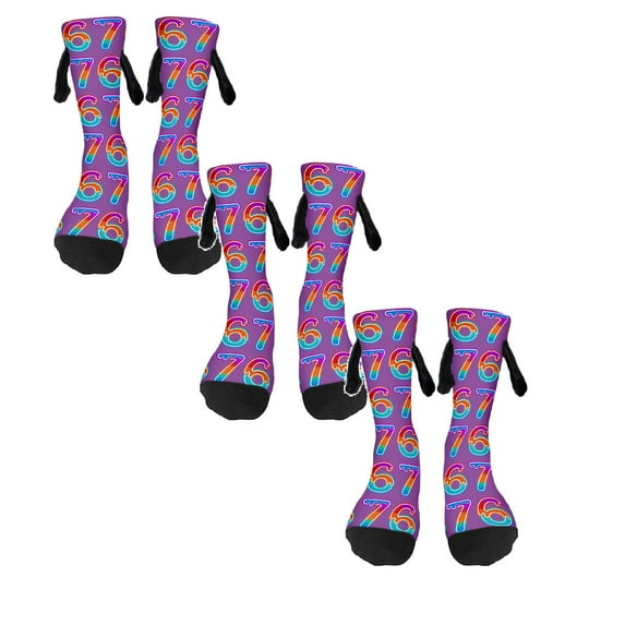 3 Pairs 67 Holding Hands Socks Funny Couple Gifts, 6 7 Meme Ice Cream ...