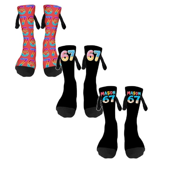 3 Pairs 67 Socks Six Seven Ice Cream Drip 67 Meme Holding Hands Socks ...