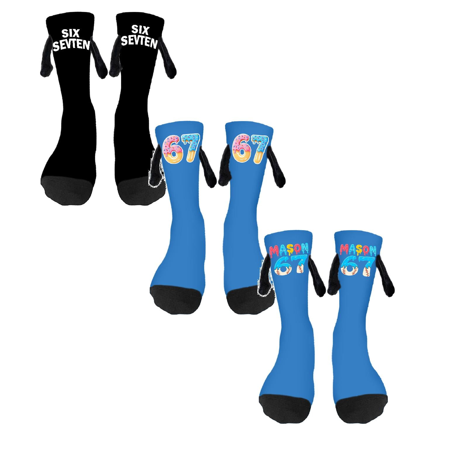 3 Pairs 67 Socks Six Seven Ice Cream Drip 67 Meme Holding Hands Socks ...