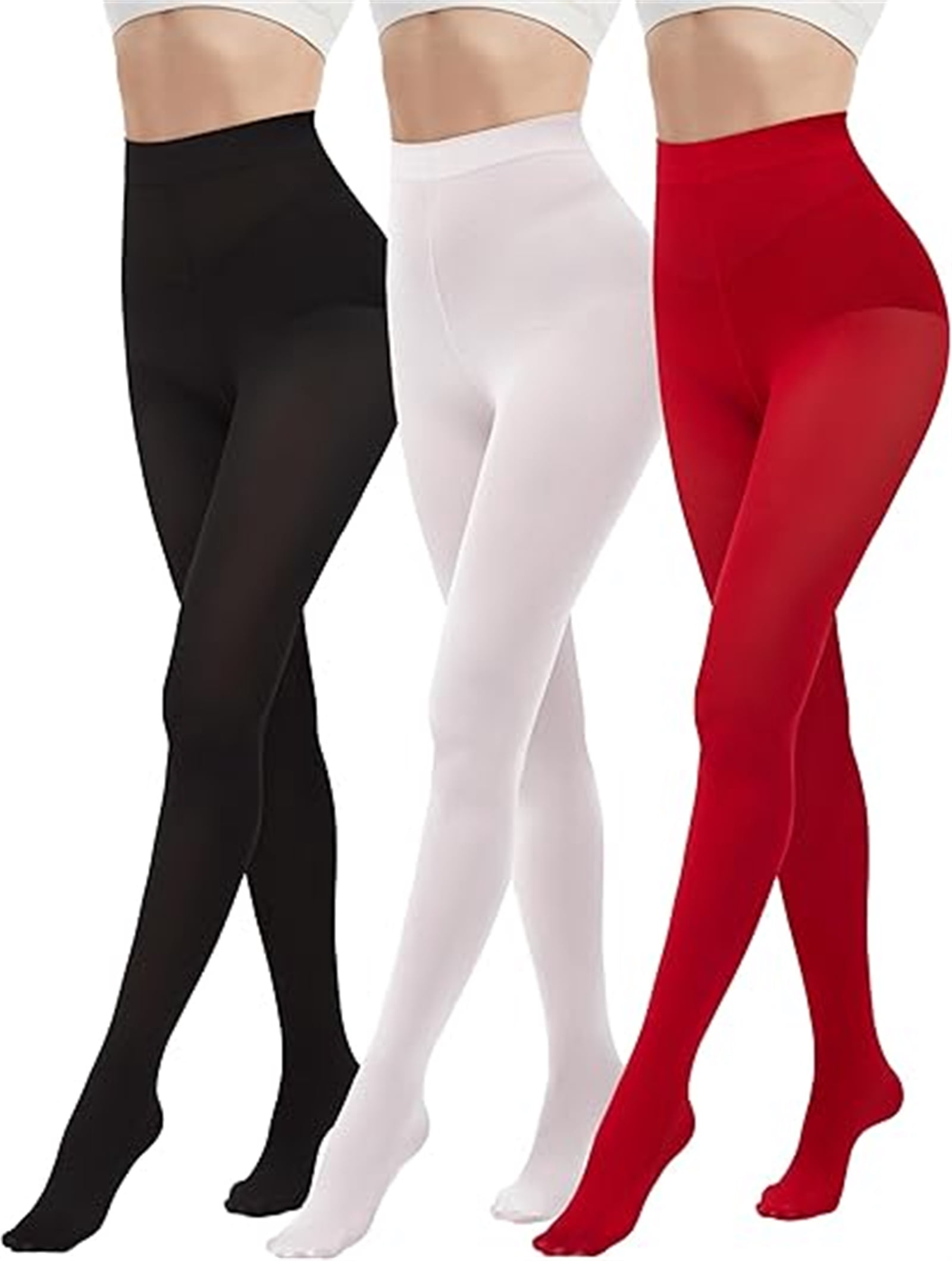 3 Pairs 80D Tights for Women High Waisted Stockings Womens Footed ...
