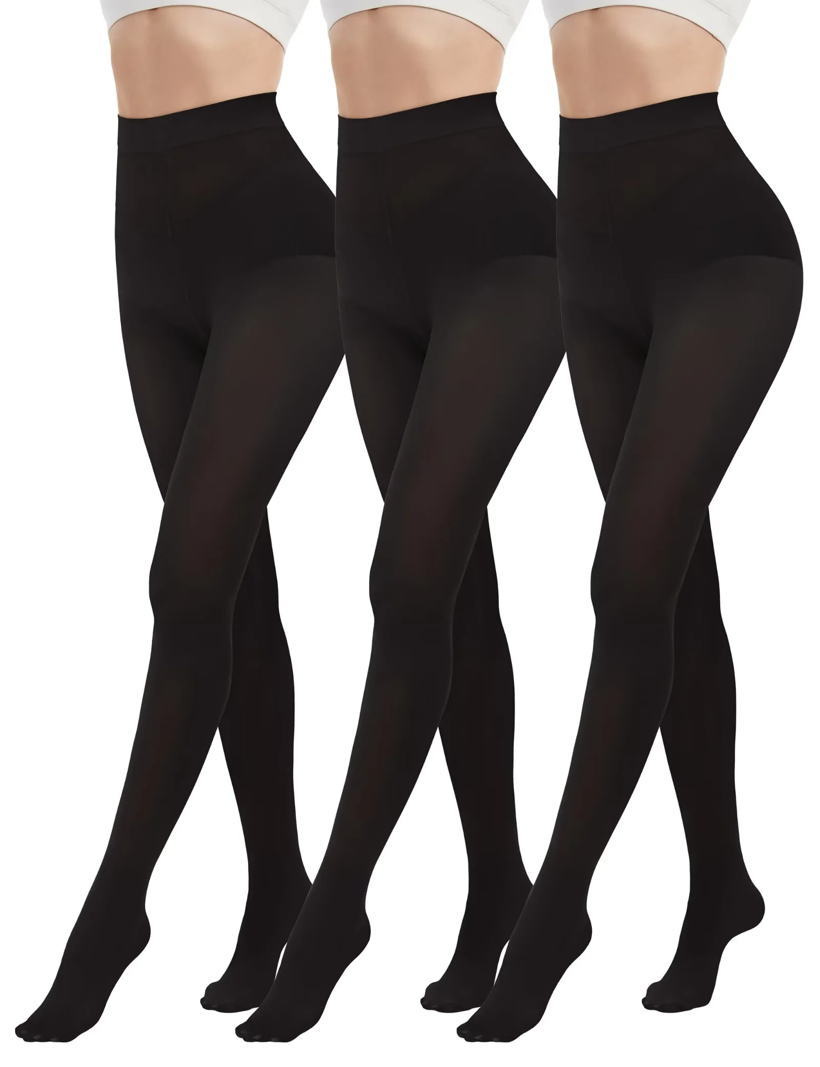3 Pairs 80D Tights for Women Opaque Black High Waisted Stockings Womens ...
