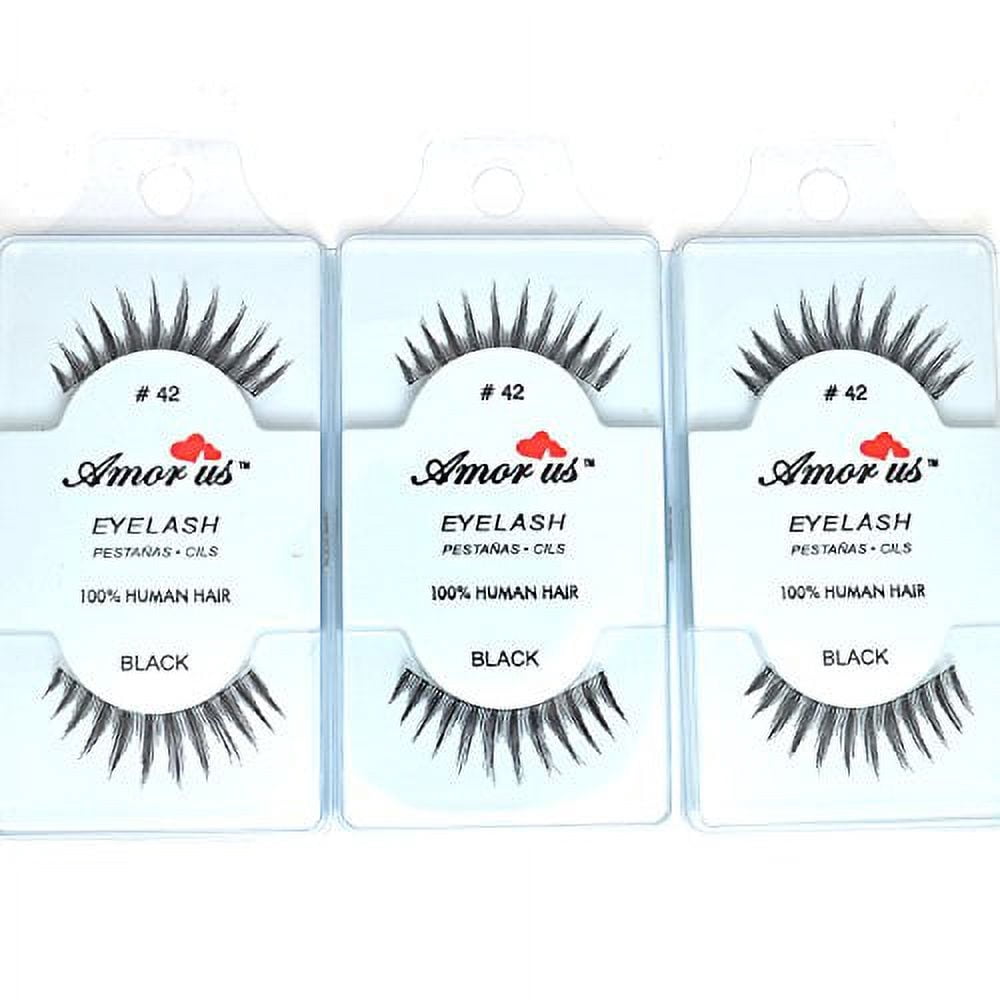 3 Pairs AmorUs 42 Black 100% Human Hair False Long Eyelashes #42 ...