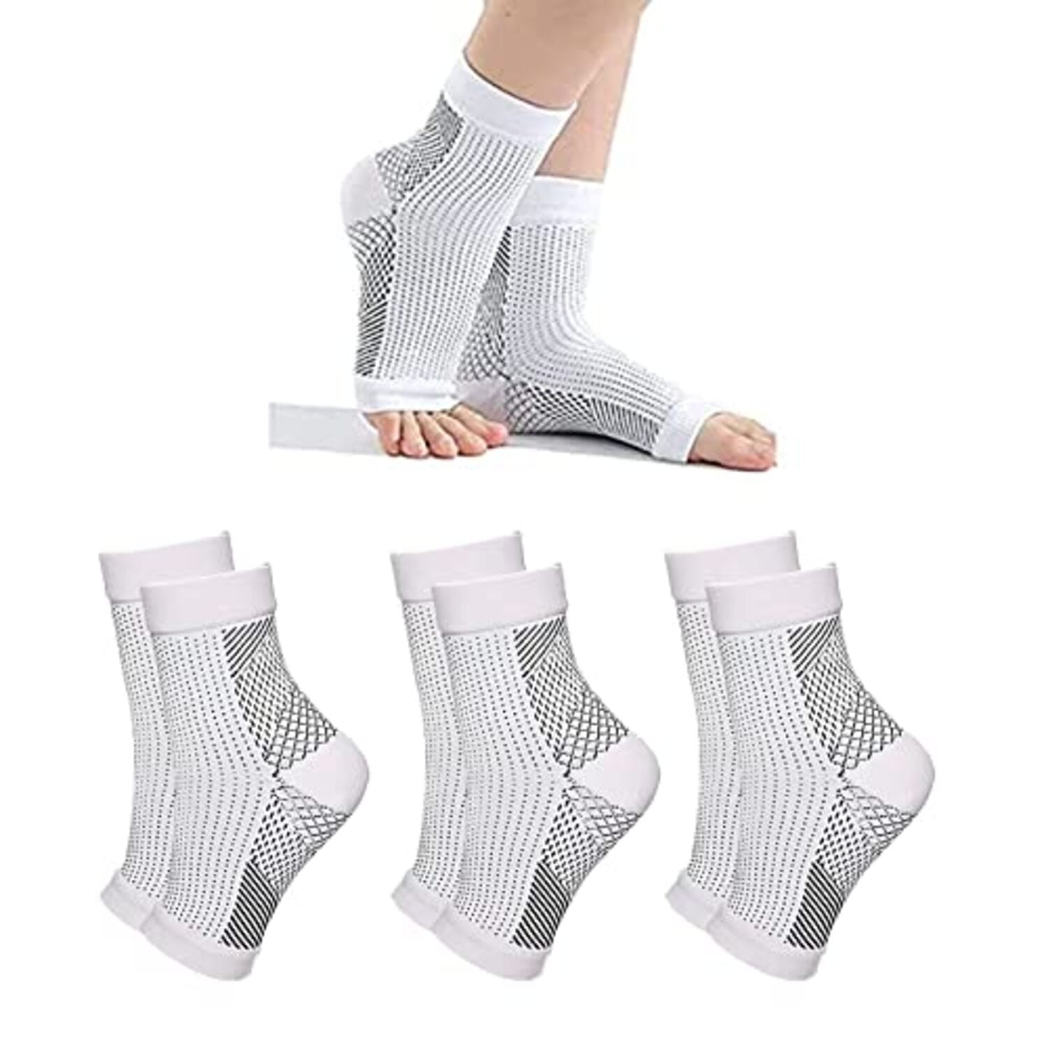 3 Pairs Ankle Brace Compression Sleeves, 8-15 mmhg Open Toe Compression ...