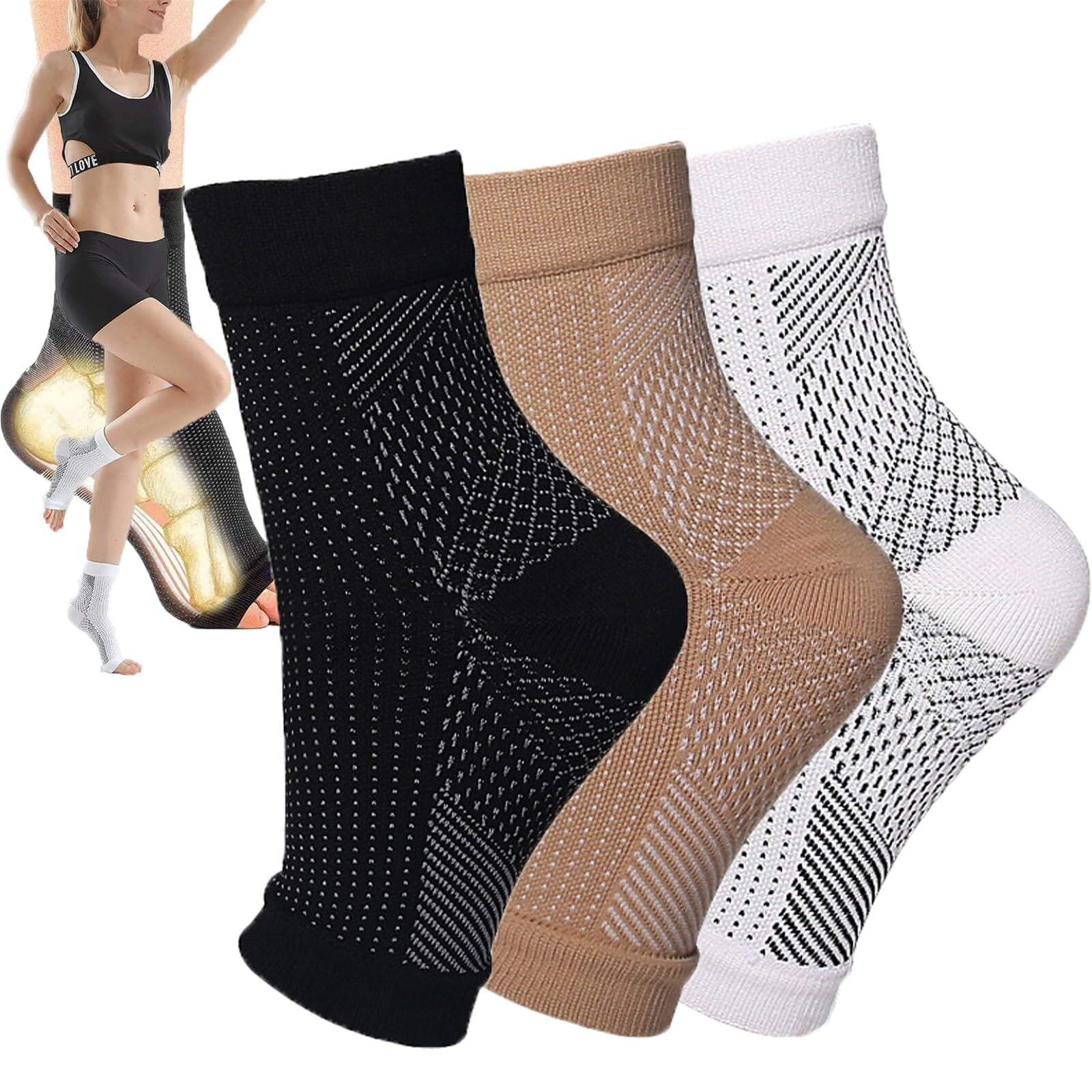 3 Pairs Ankle Brace Compression Sleeves - 8-25 mmhg Open Toe ...