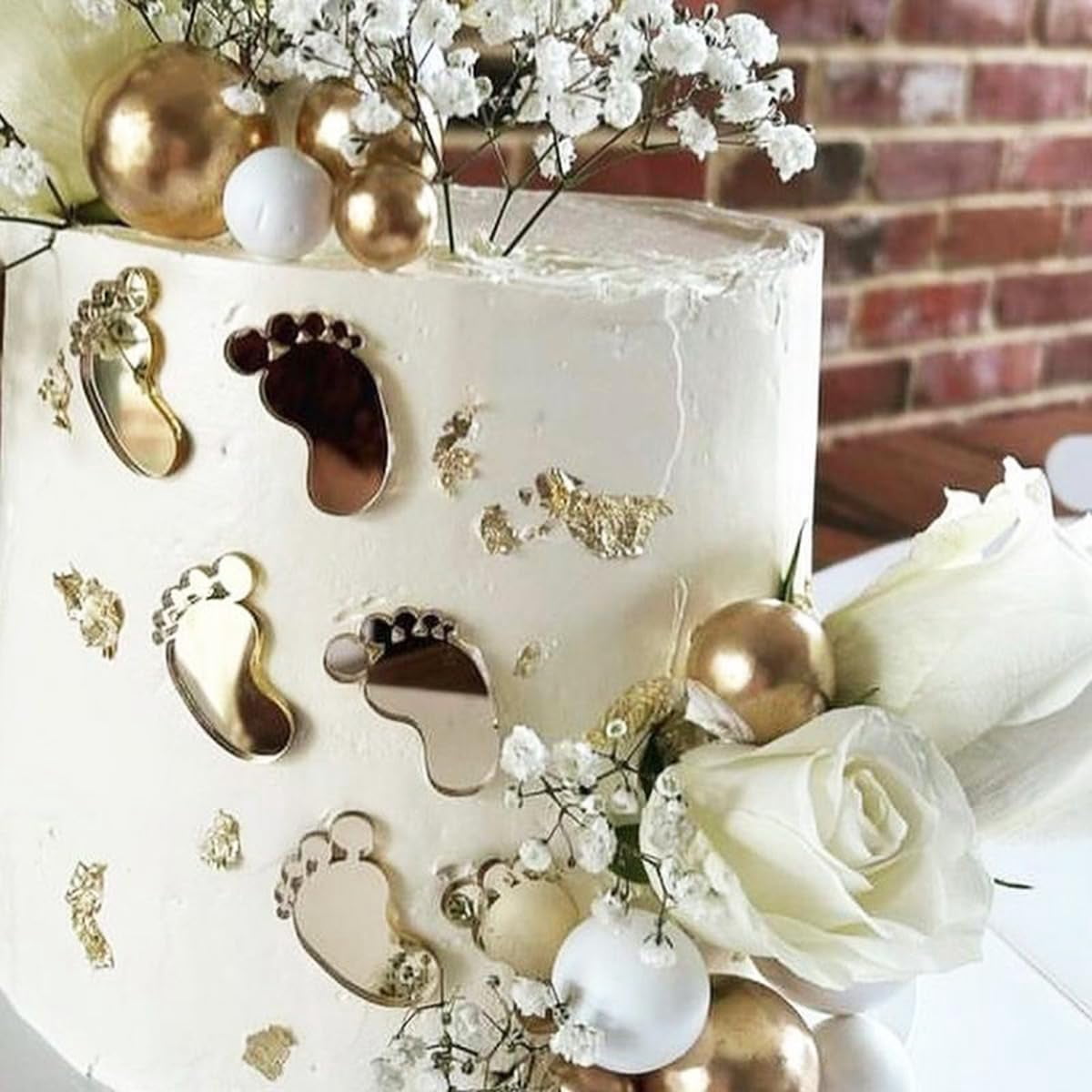 3 Pairs Baby Feet DEF29 Cake Decoration, Gold Acrylic Welcome Baby Feet ...