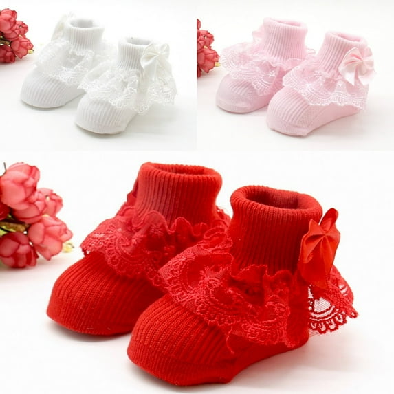 3 Pairs Baby Girl Lovely Lace Ruffle Frilly Cotton Ankle Socks Newborn ...