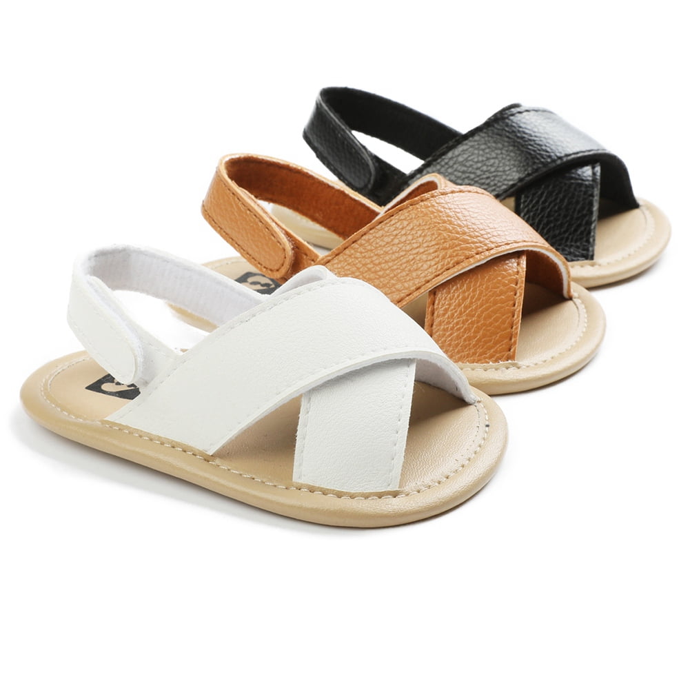 3 Pairs Baby Girls Boys Open Toe Sandals PU Leather Non-Slip Soft Sole ...