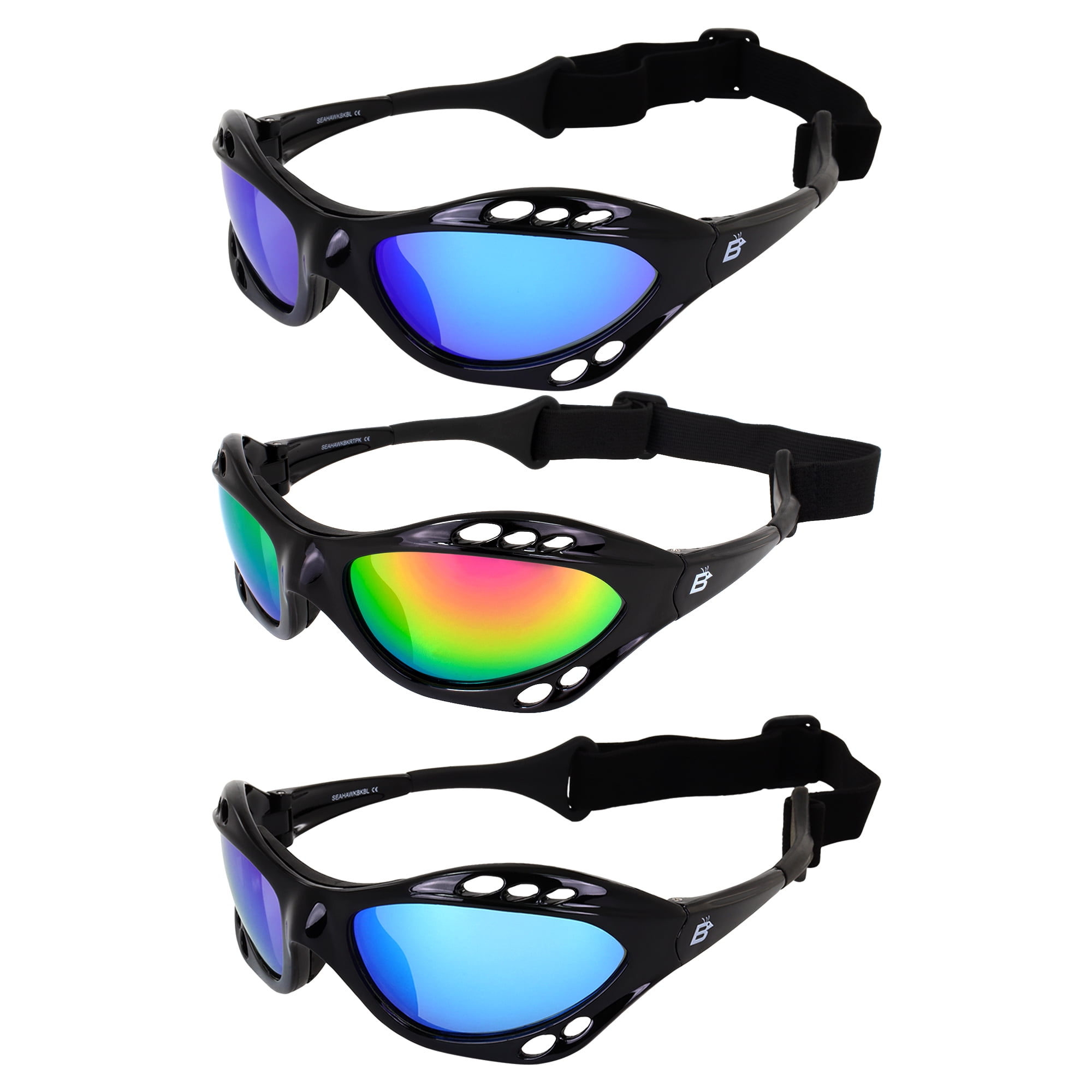 3 Pairs Birdz Seahawk Padded Polarized Sunglasses w/Strap Water Sports ...