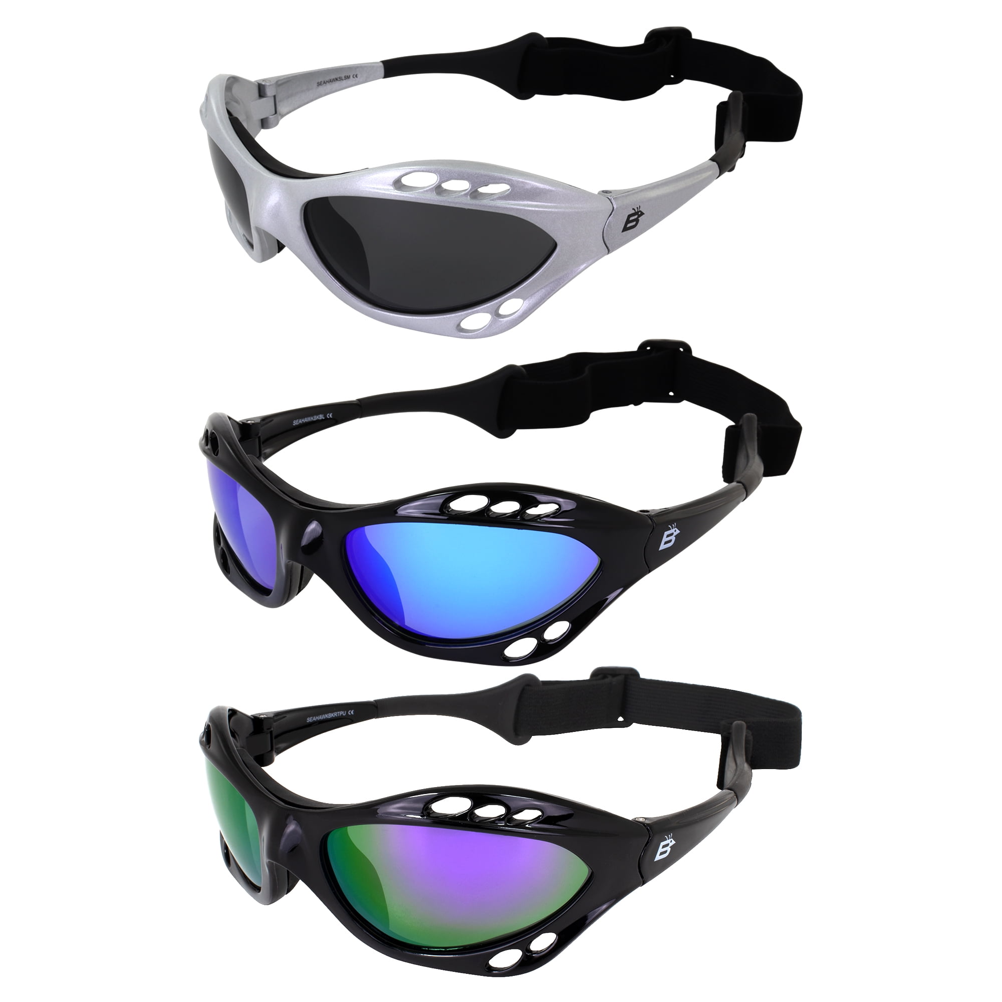 3 Pairs Birdz Seahawk Padded Polarized Sunglasses w/Strap Water Sports ...