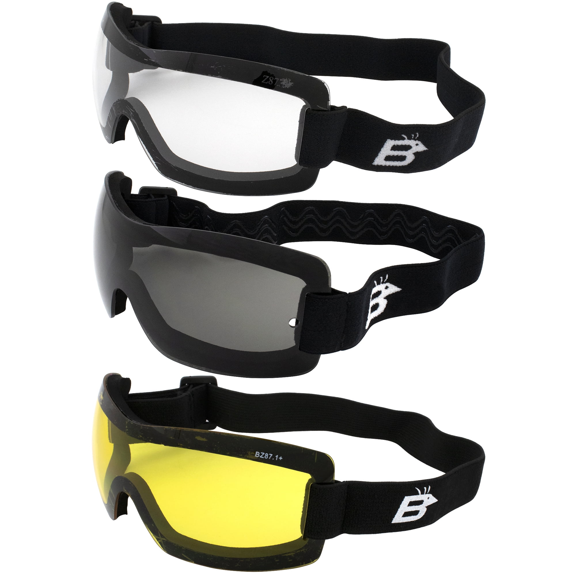 3 Pairs Birdz Wren Frameless Sky Diving Riding Goggles Anti Fog Clear ...