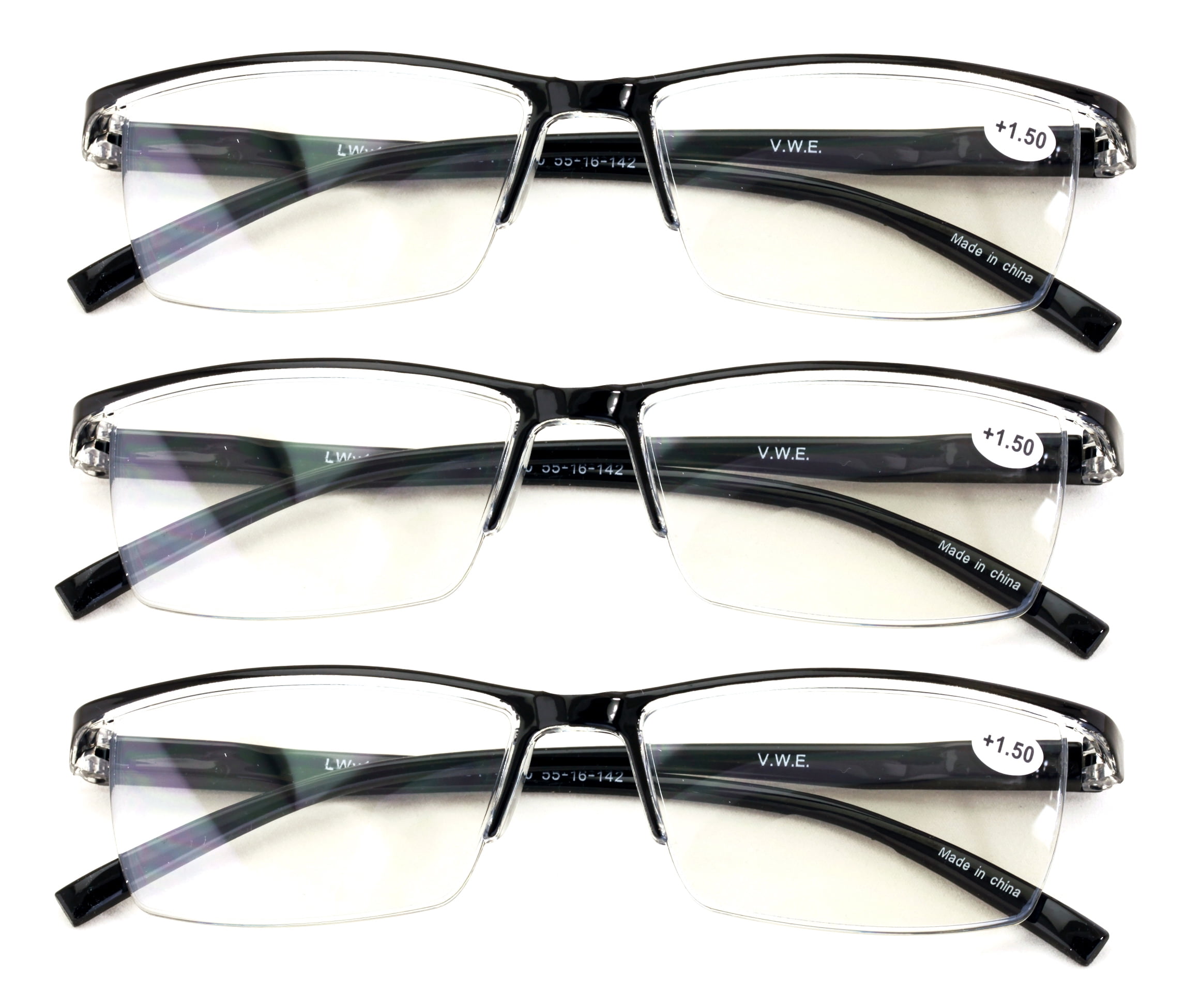 3 Pairs Black Rectangular Lightweight Clear Bifocal Reading Glasses ...