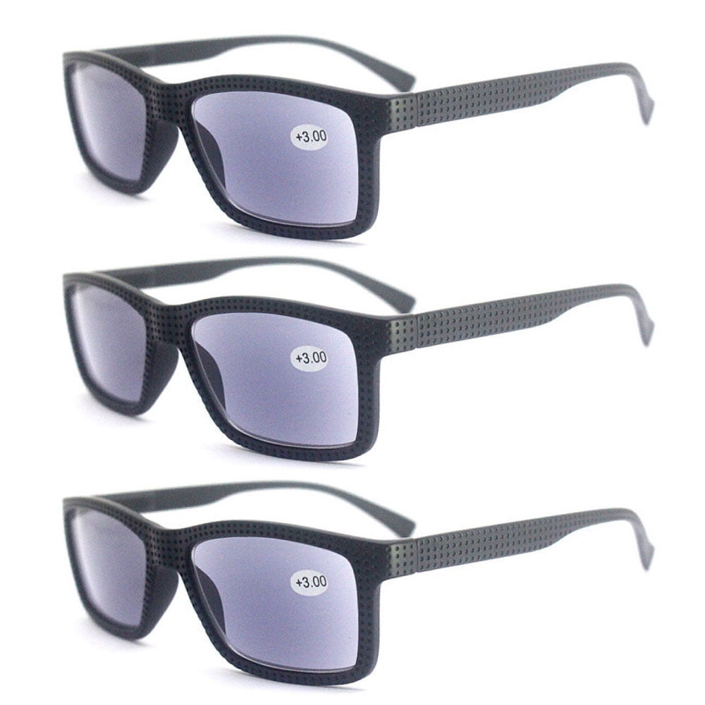 3 Pairs of Black Rectangular Reading Glasses Spring Hinge Readers ...