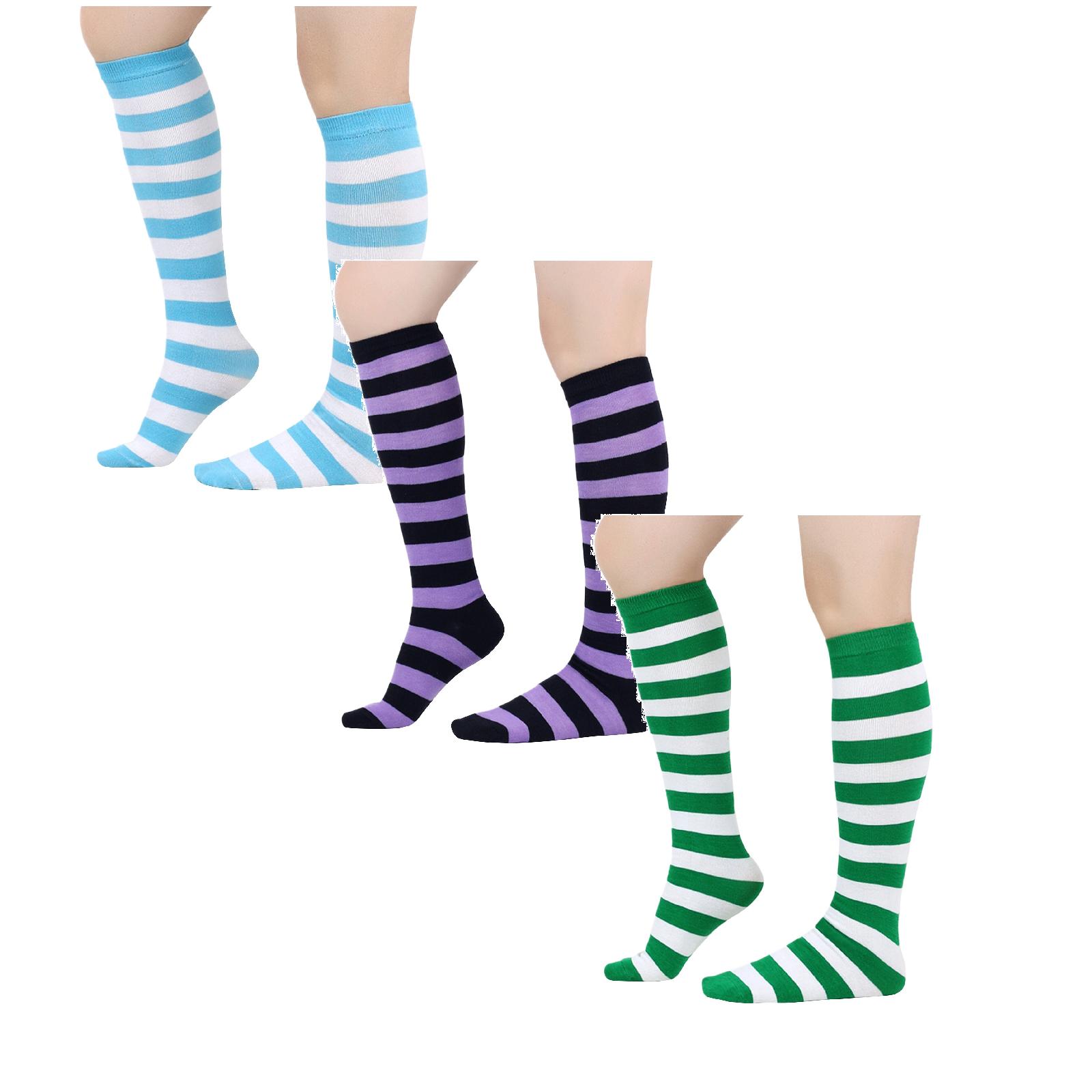 3 Pairs Black Striped Socks Long Striped Socks Cute Knee High Stocking ...