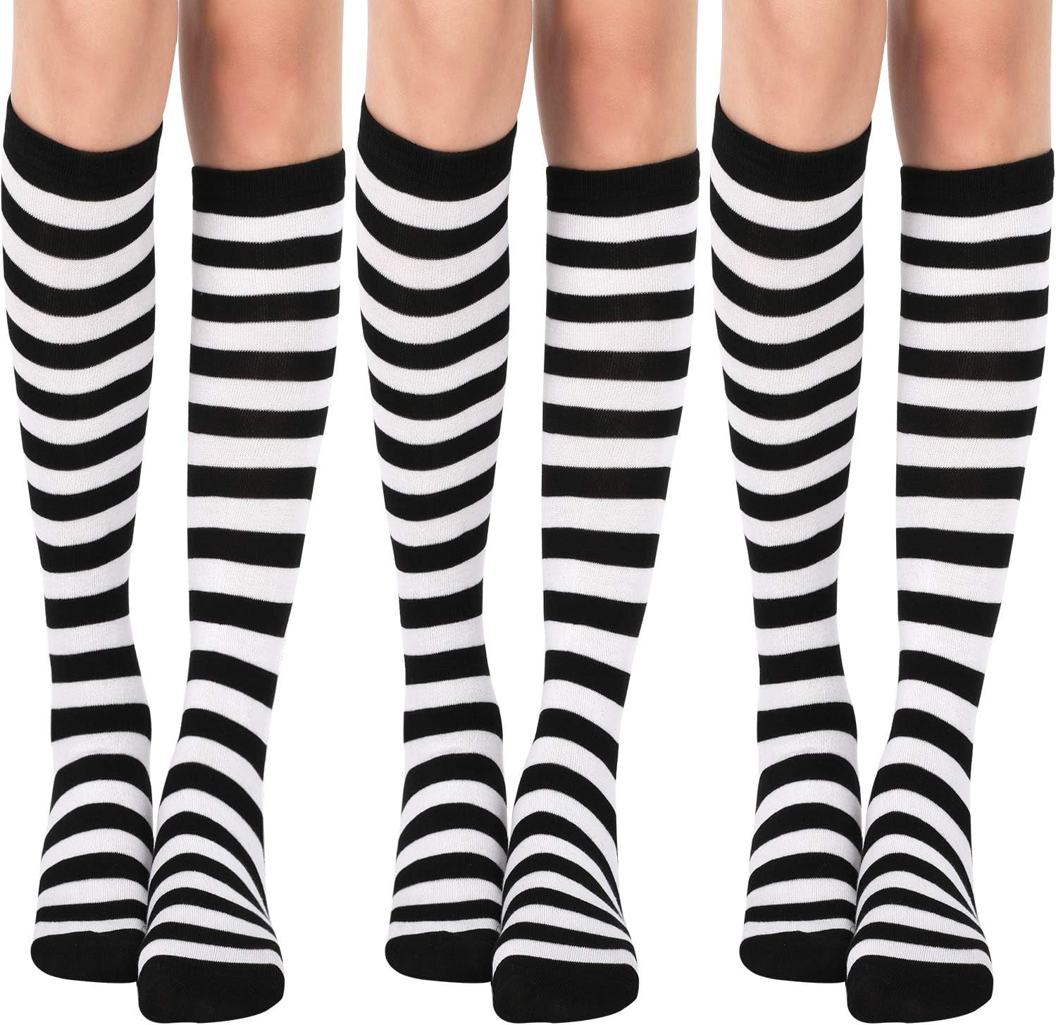 3 Pairs Black and White Striped Socks Halloween Long Striped Socks Cute ...