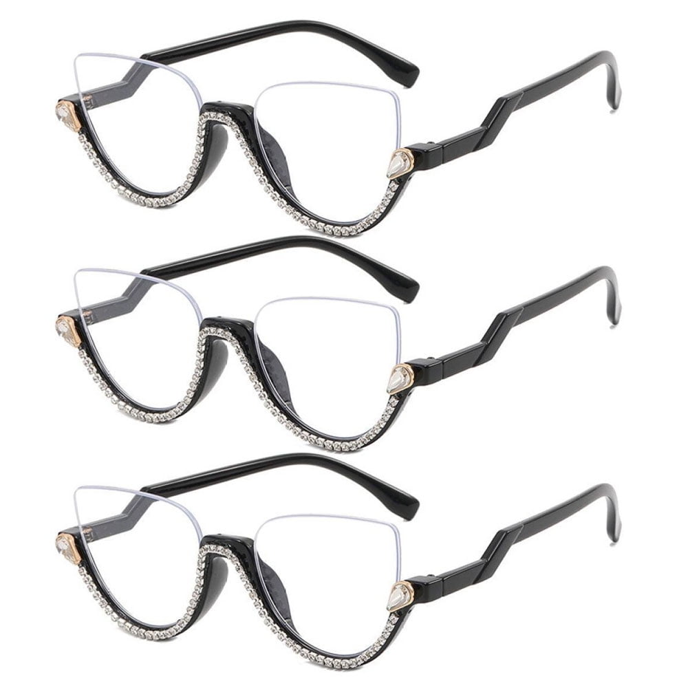 3 Pairs of Women Half Moon Blue Light Blocking Reading Glasses 1.00 ...