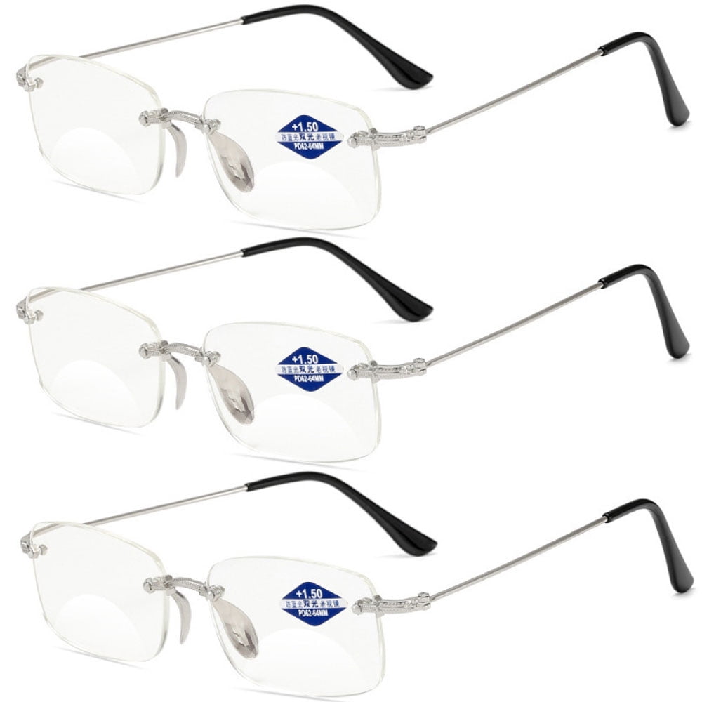 3 Pairs of Blue Light Blocking Rimless BIFOCAL Reading Glasses 2.00 for ...