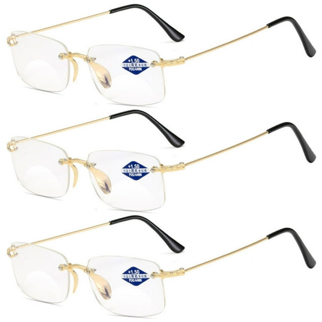 3 Pairs Of Blue Light Blocking Rimless Bifocal Reading Glasses 200 For