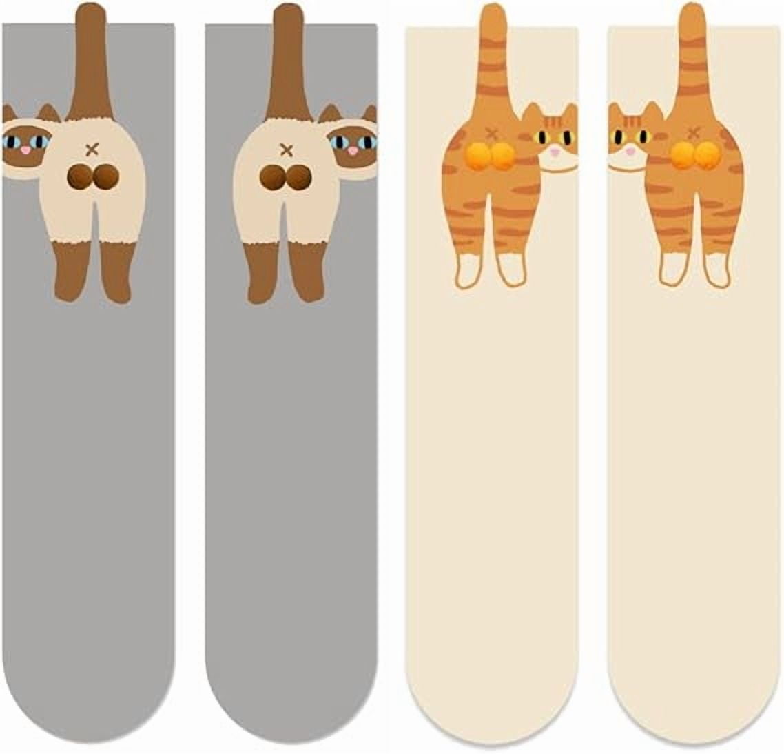 3 Pairs Casual Cat Socks with Balls Funny Animal Crew Socks for Men ...