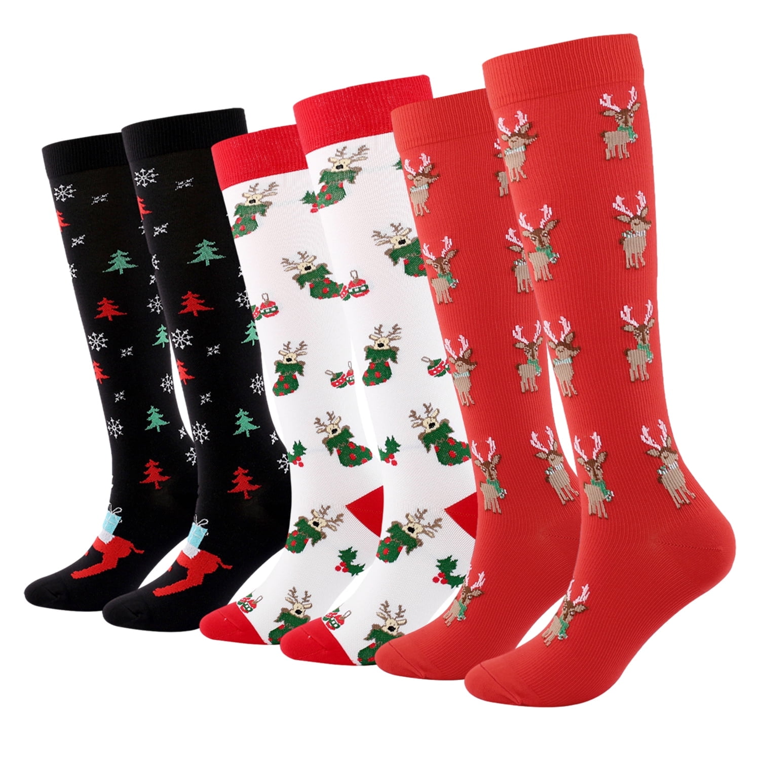 3 Pairs Christmas Compression Socks for Women & Men Circulation 15-20 ...