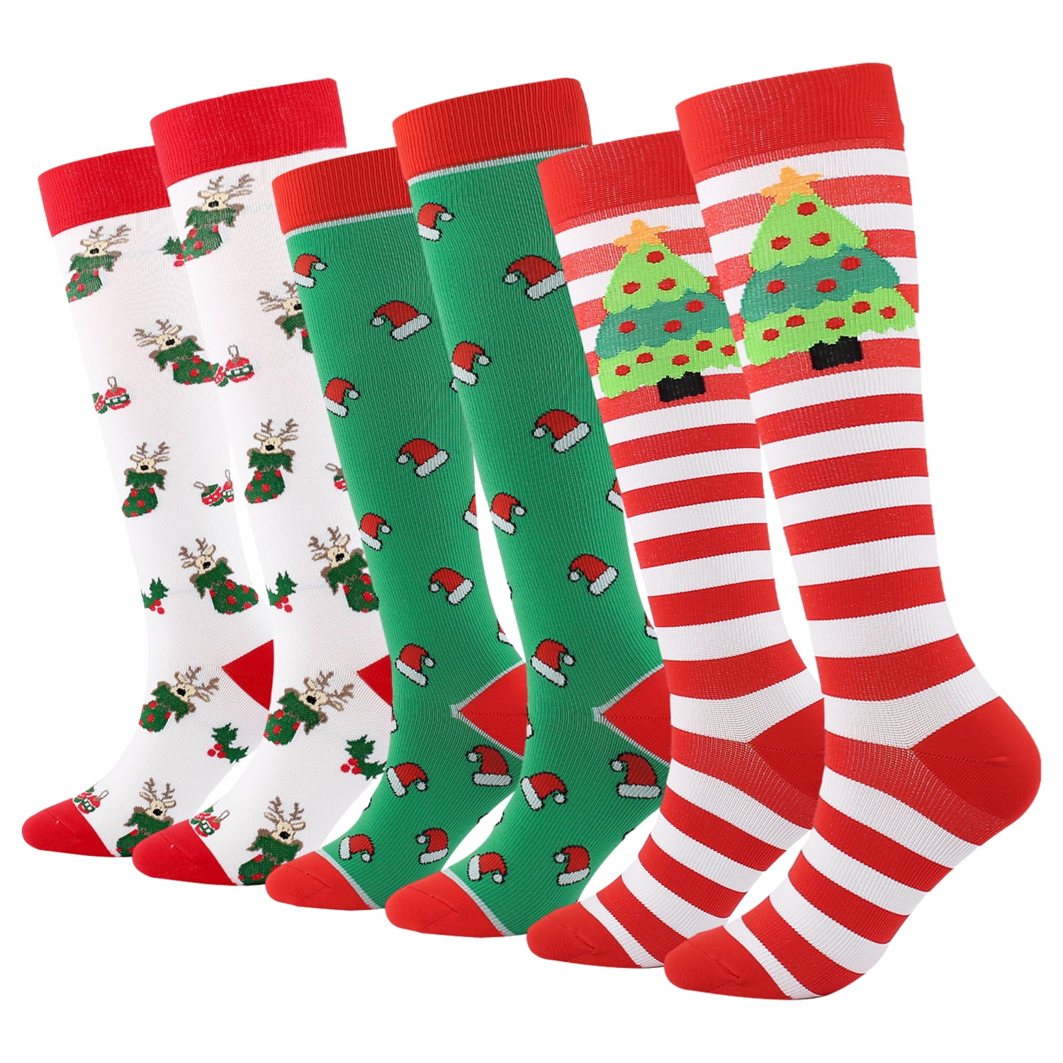 3 Pairs Christmas Compression Socks for Women & Men Circulation 15-20 ...