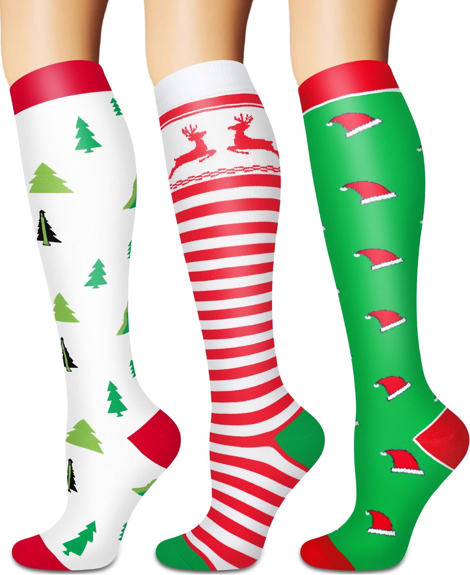 3 Pairs Christmas Copper Compression Socks for Women & Men Circulation ...