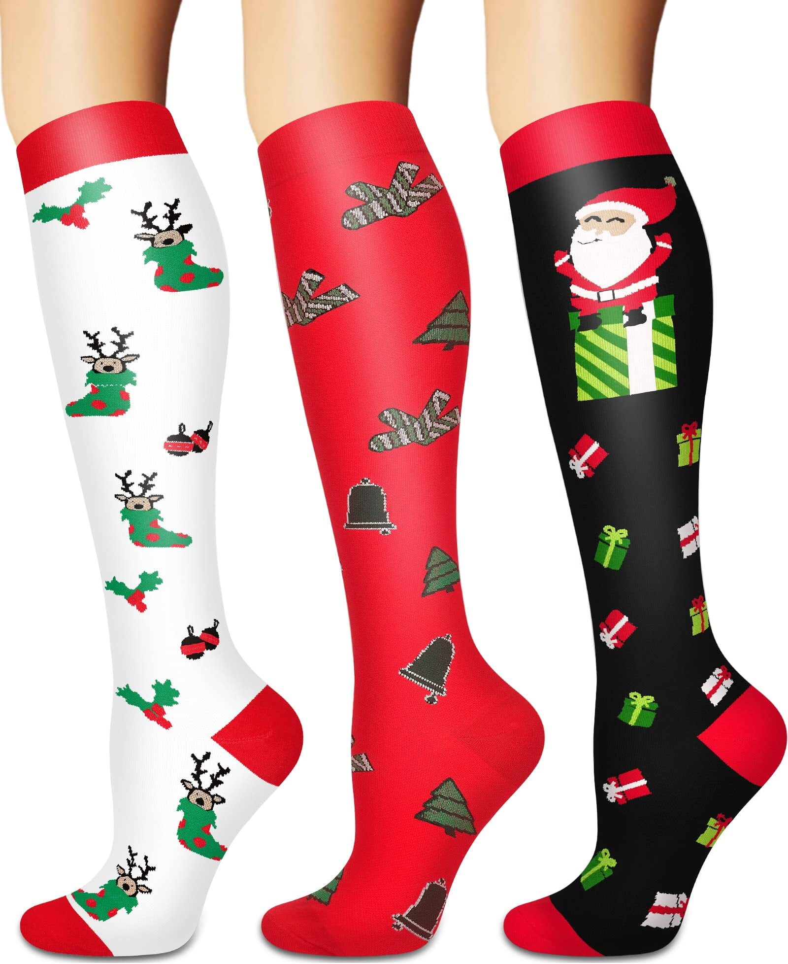 3 Pairs Christmas Copper Compression Socks for Women & Men Circulation ...