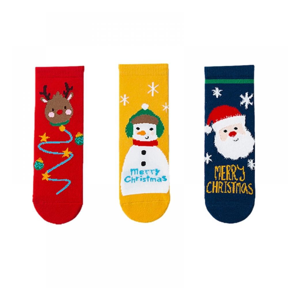 3 Pairs Christmas Socks Kids Boys Girls Socks Santa Claus Reindeer ...