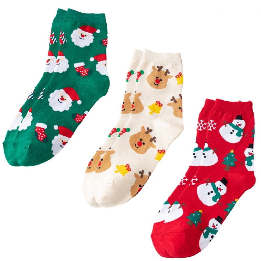 3 Pairs Christmas Socks, Unisex Christmas Winter Warm Cotton Crew Socks ...
