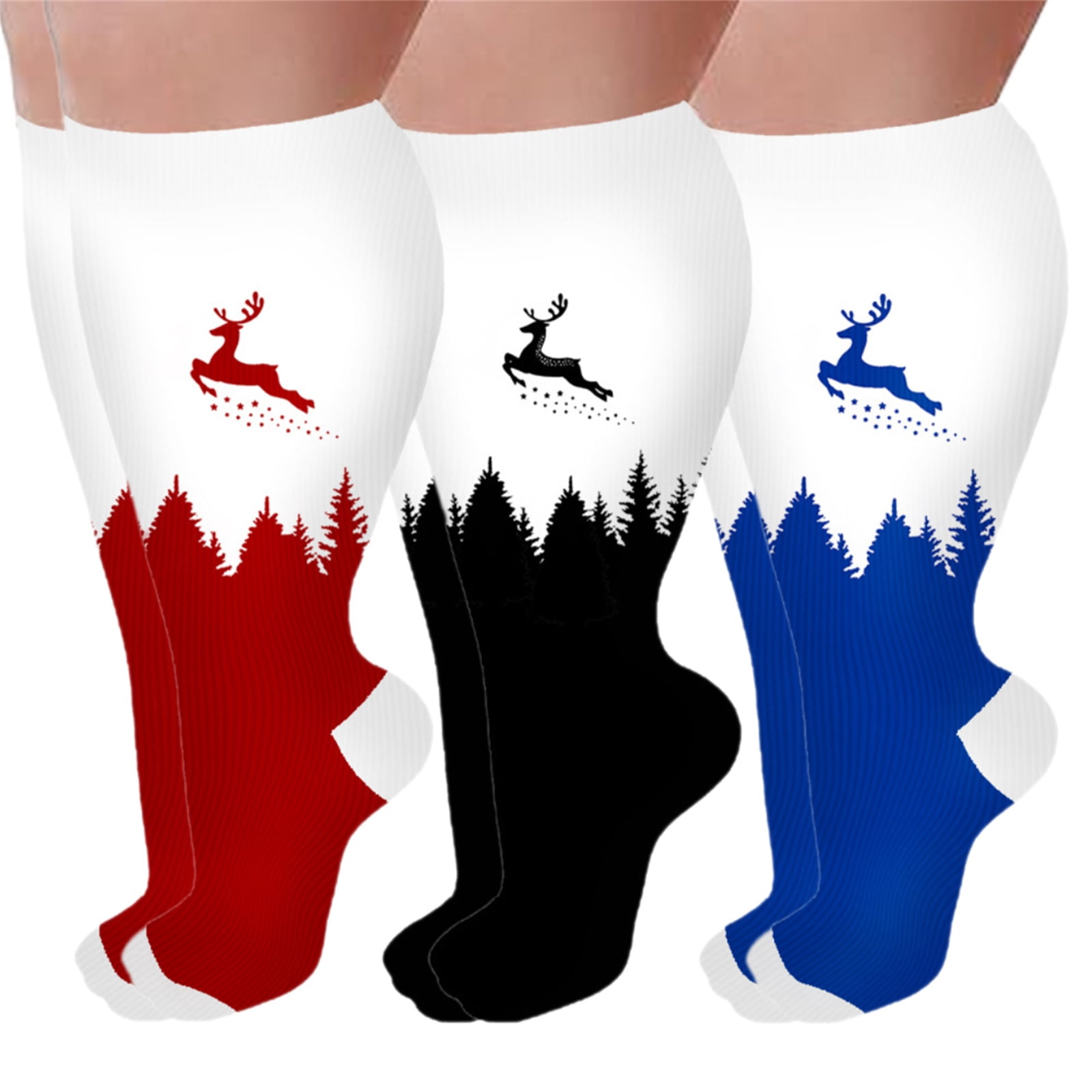 3 Pairs Christmas Wide Calf Compression Socks for Men and Women Knee ...
