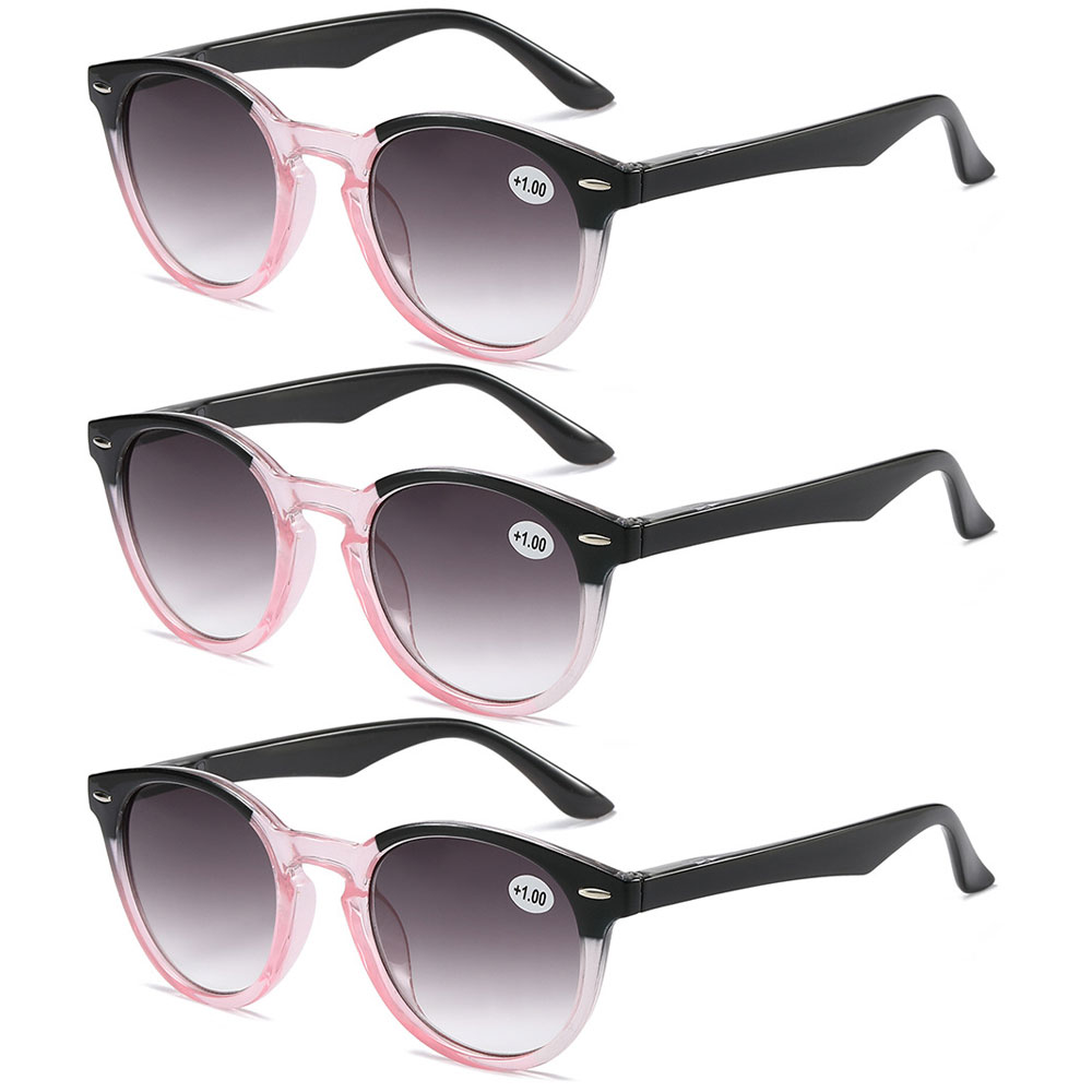 3 Pairs of Clear Pink Frame Round Gradient Gray Reading Glasses 3.00 ...