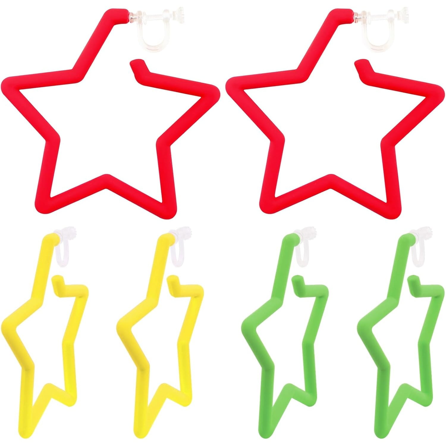 3 Pairs Colored Paint Pentagram Star Shape Clear Clip-on Earring ...