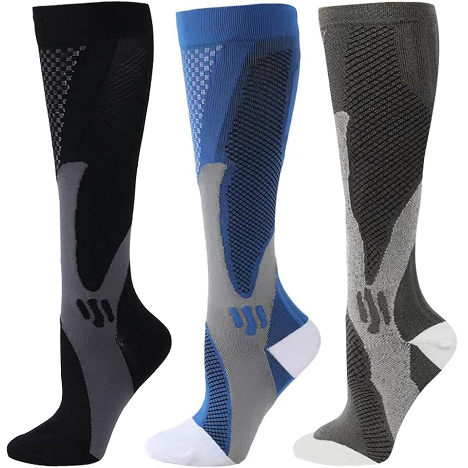 3 Pairs Compression Socks (20-30mmHg) - Knee High Sock for Sport ...