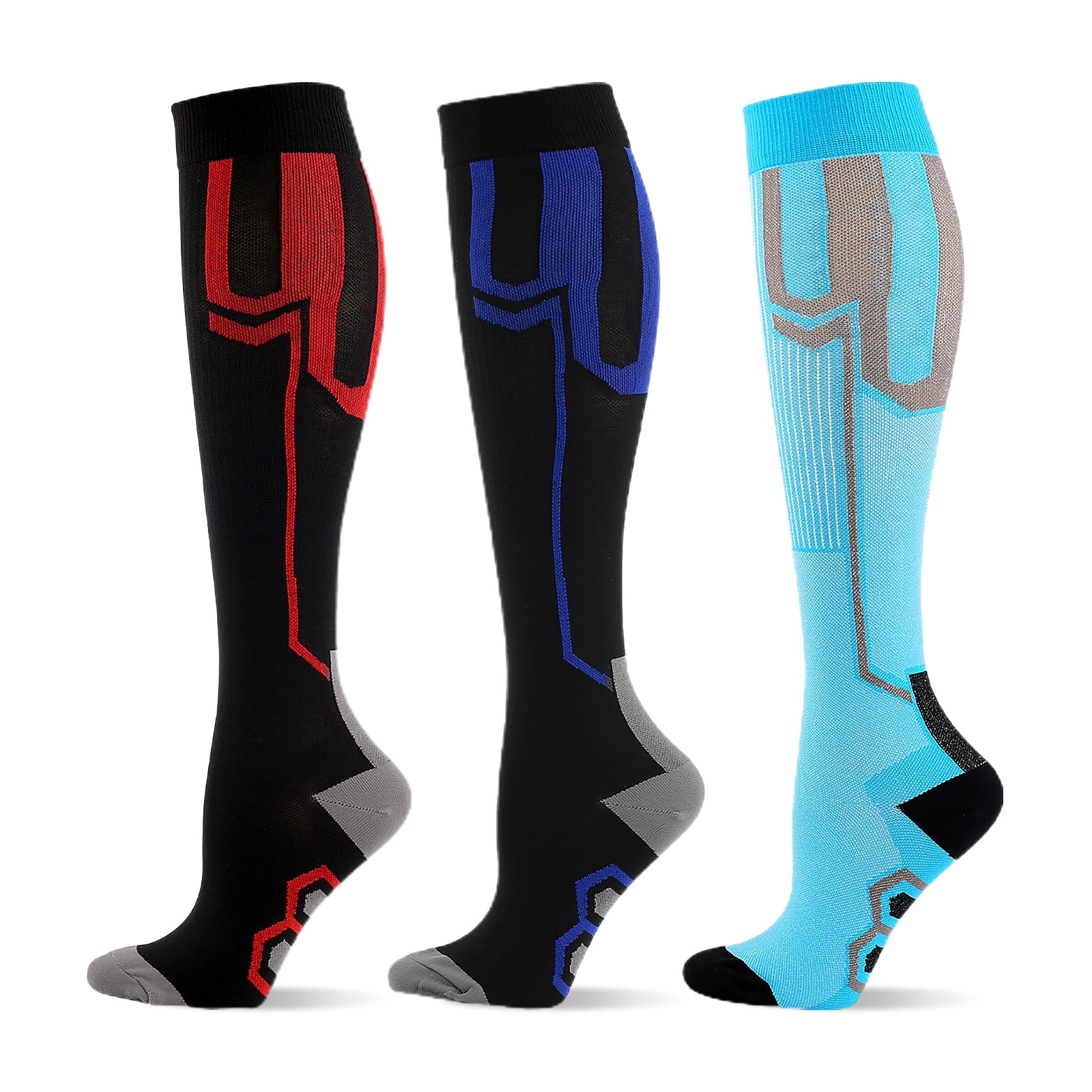 3 Pairs Compression Socks Knee High Grip Soccer Socks Anti Slip ...