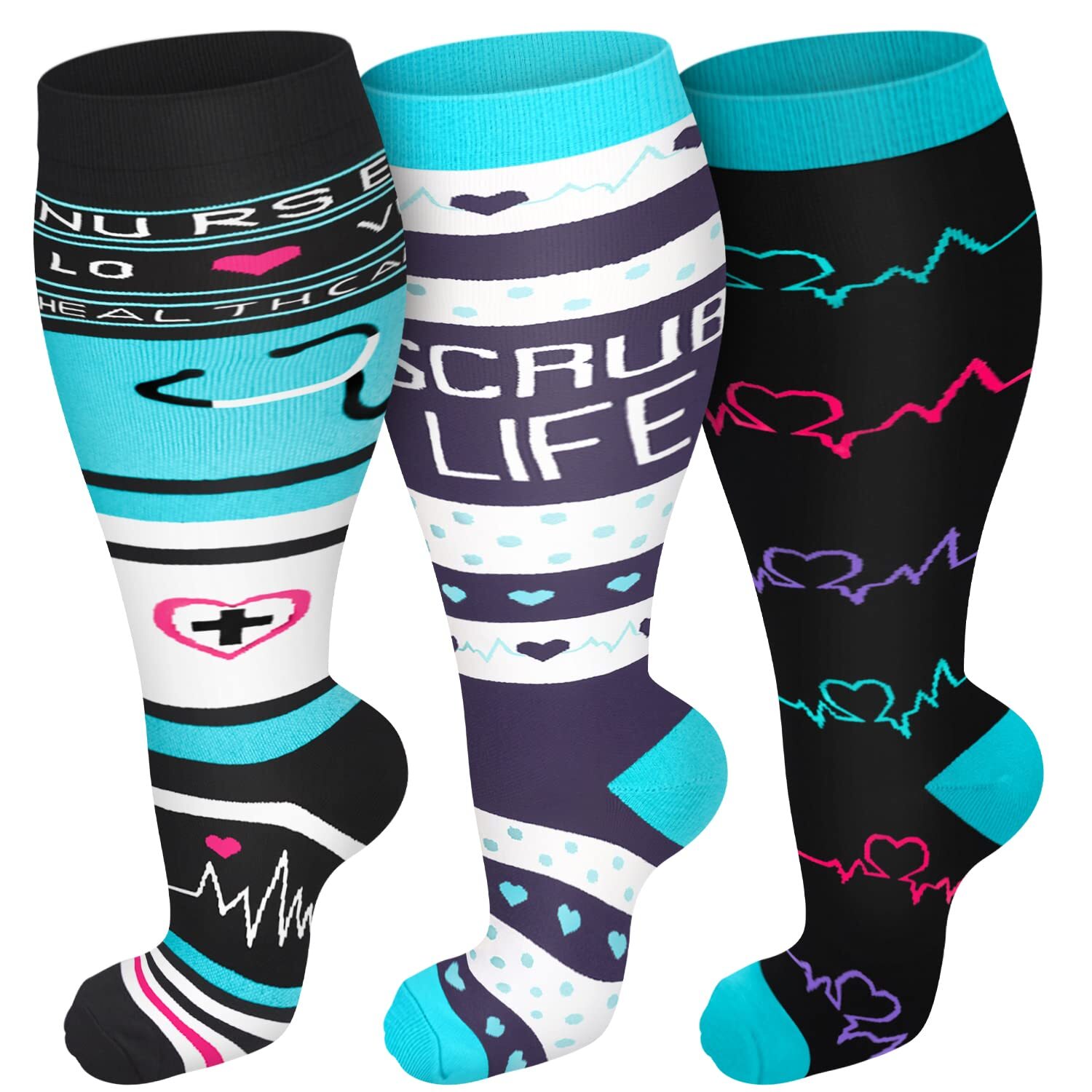 3 Pairs Compression Socks For Plus Size Women Men Circulation 20 30 3 Pairs Compression Socks For Plus Size Women Men Circulation 20 30